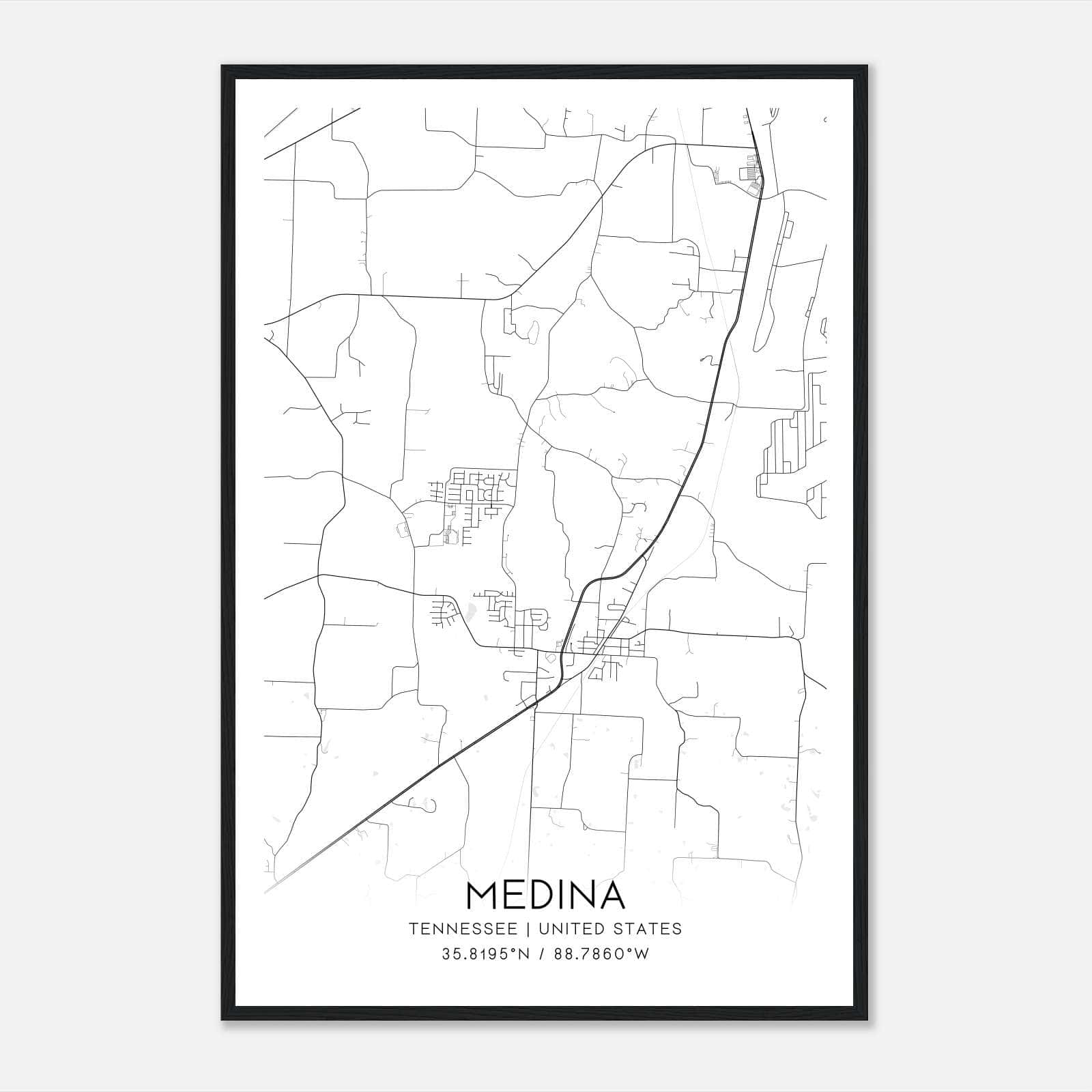 Medina Tennessee Map Poster, Modern Home Decor Wall Art Print - Custom ...