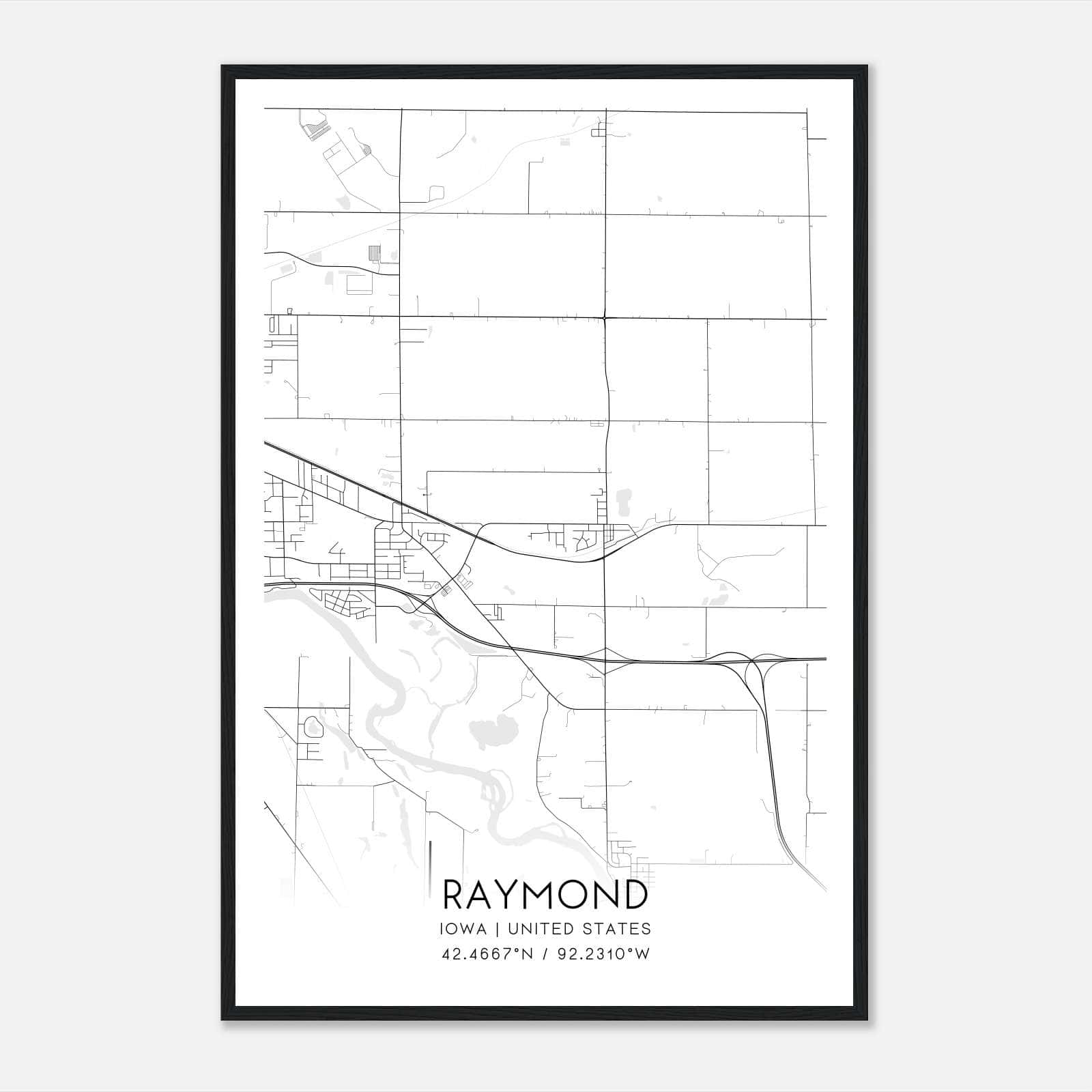 Raymond Iowa Map Poster, Modern Home Decor Wall Art Print - Custom Maps ...