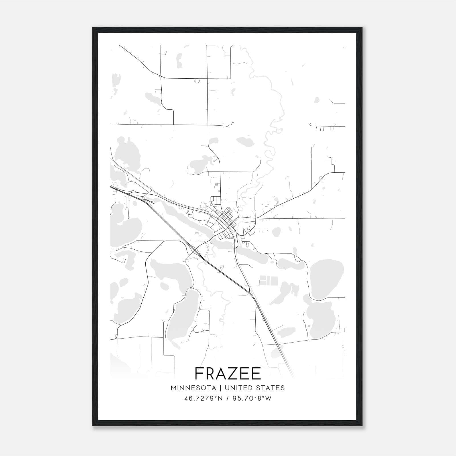 Frazee Minnesota Map Poster, Modern Home Decor Wall Art Print - Custom ...