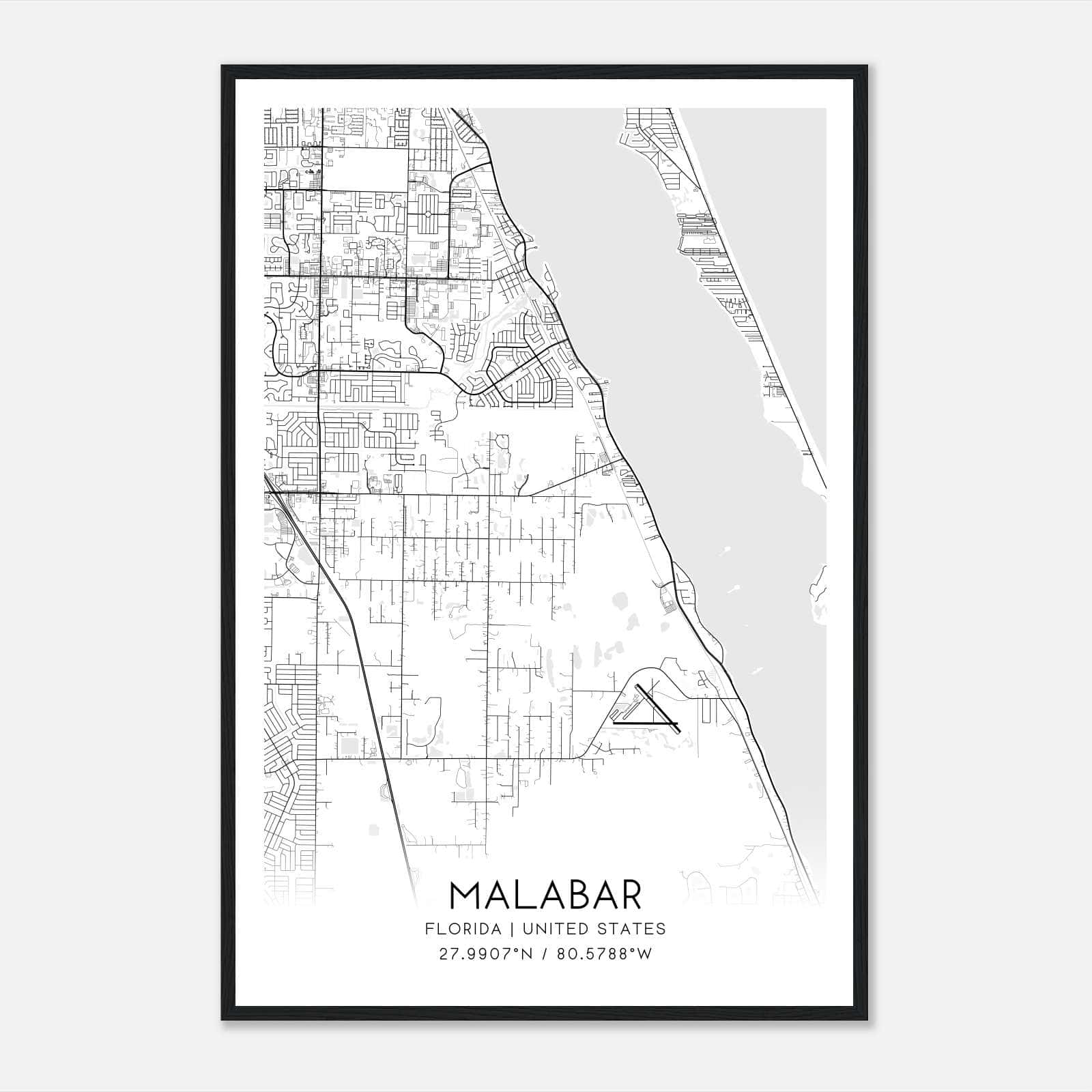 Malabar Florida Map Poster, Modern Home Decor Wall Art Print - Custom ...