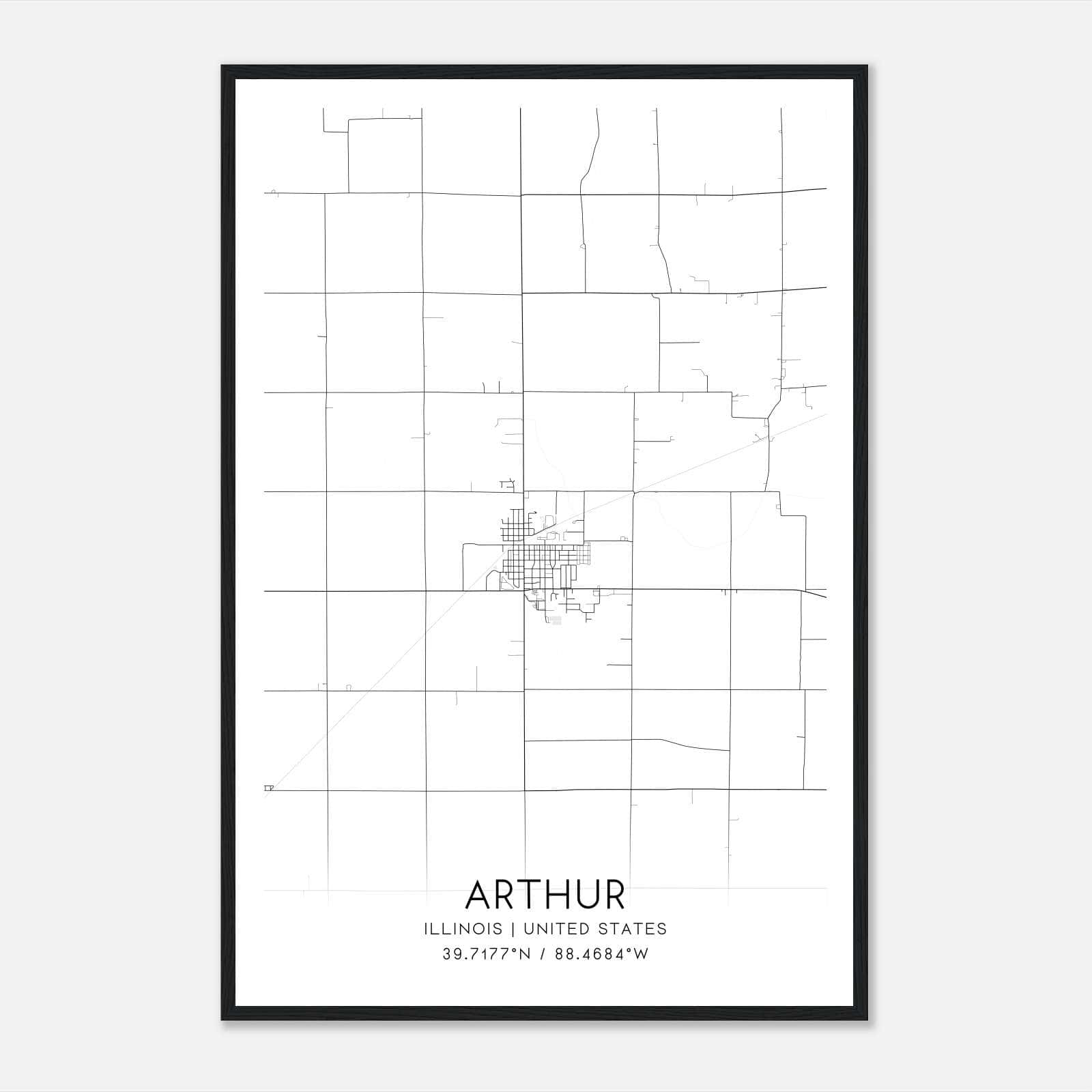Arthur Illinois Map Poster, Modern Home Decor Wall Art Print - Custom ...
