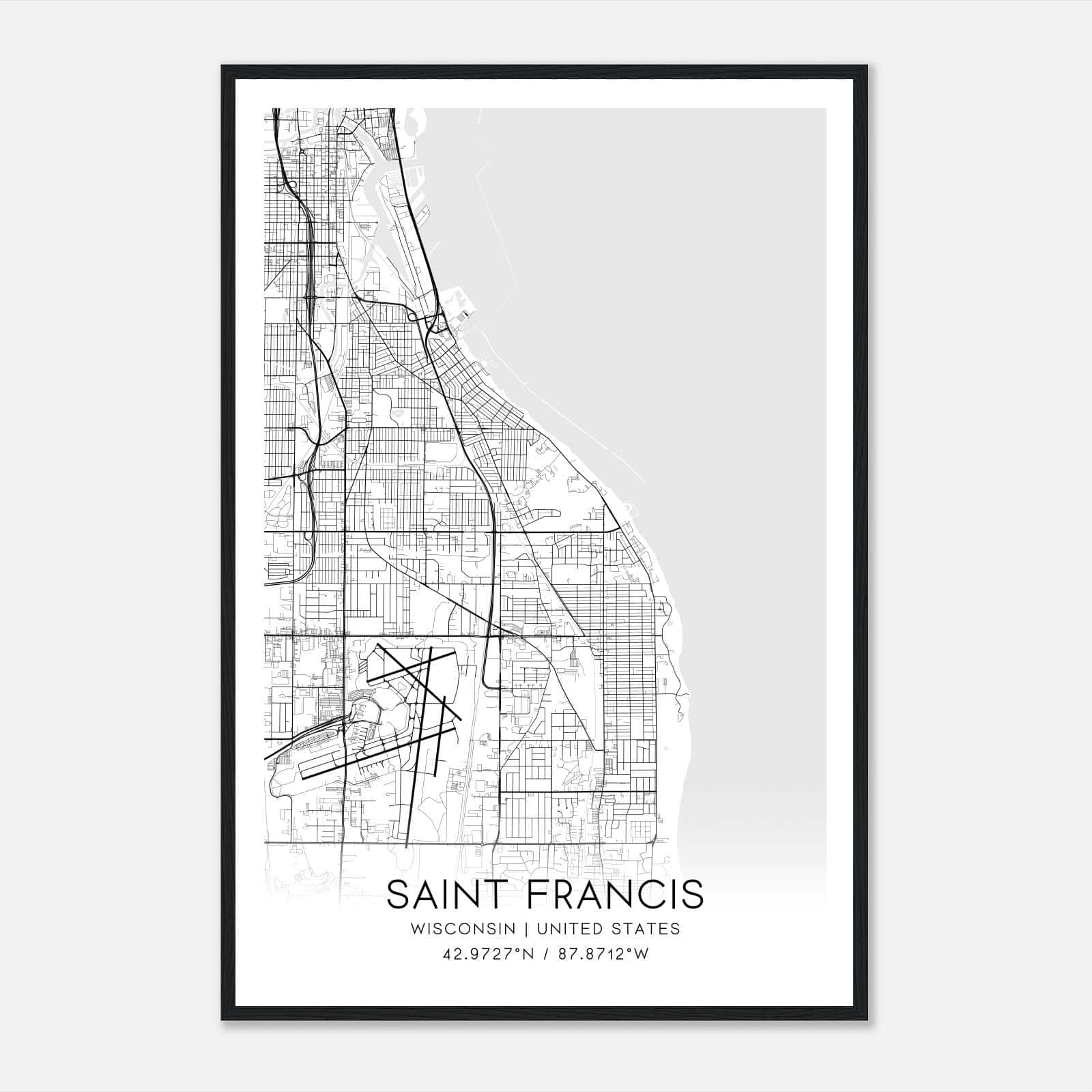 Saint Francis Wisconsin Map Poster, Modern Home Decor Wall Art Print ...