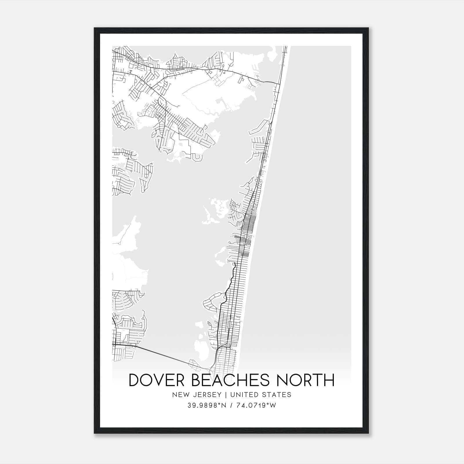 Dover Beaches North New Jersey Map Poster, Modern Home Decor Wall Art ...
