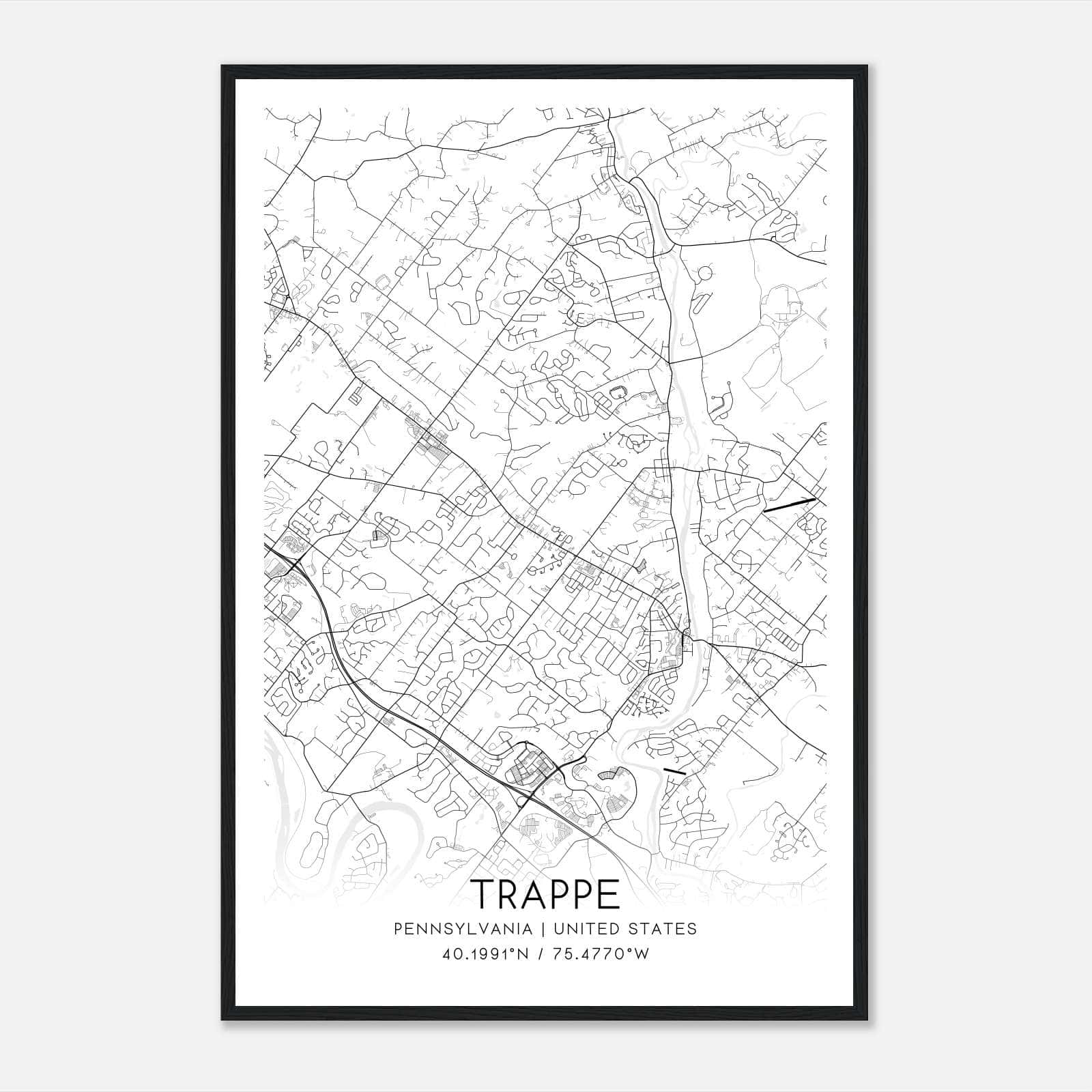Trappe Pennsylvania Map Poster, Modern Home Decor Wall Art Print ...