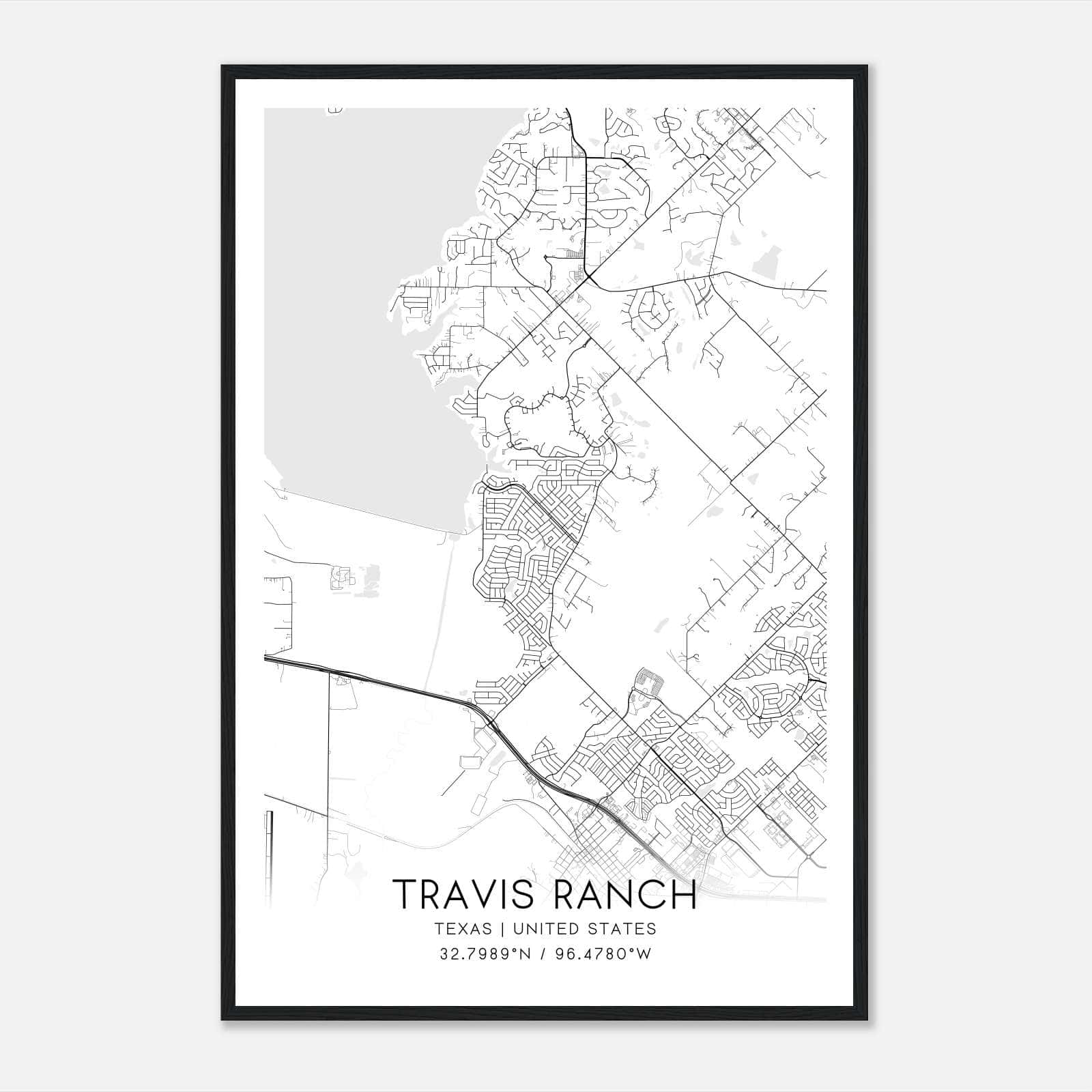 Travis Ranch Texas Map Poster, Modern Home Decor Wall Art Print ...
