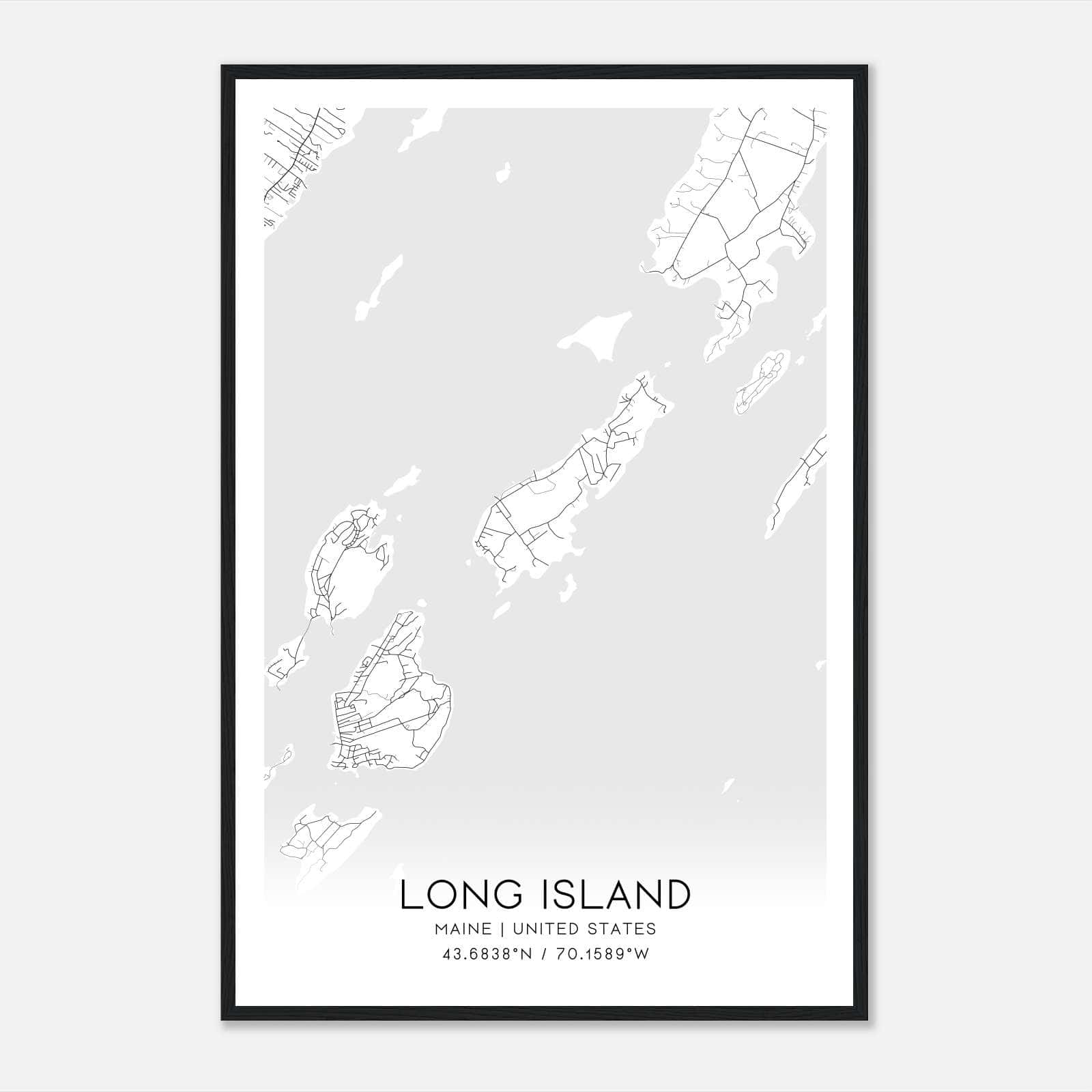 Long Island Maine Map Poster, Modern Home Decor Wall Art Print - Custom ...