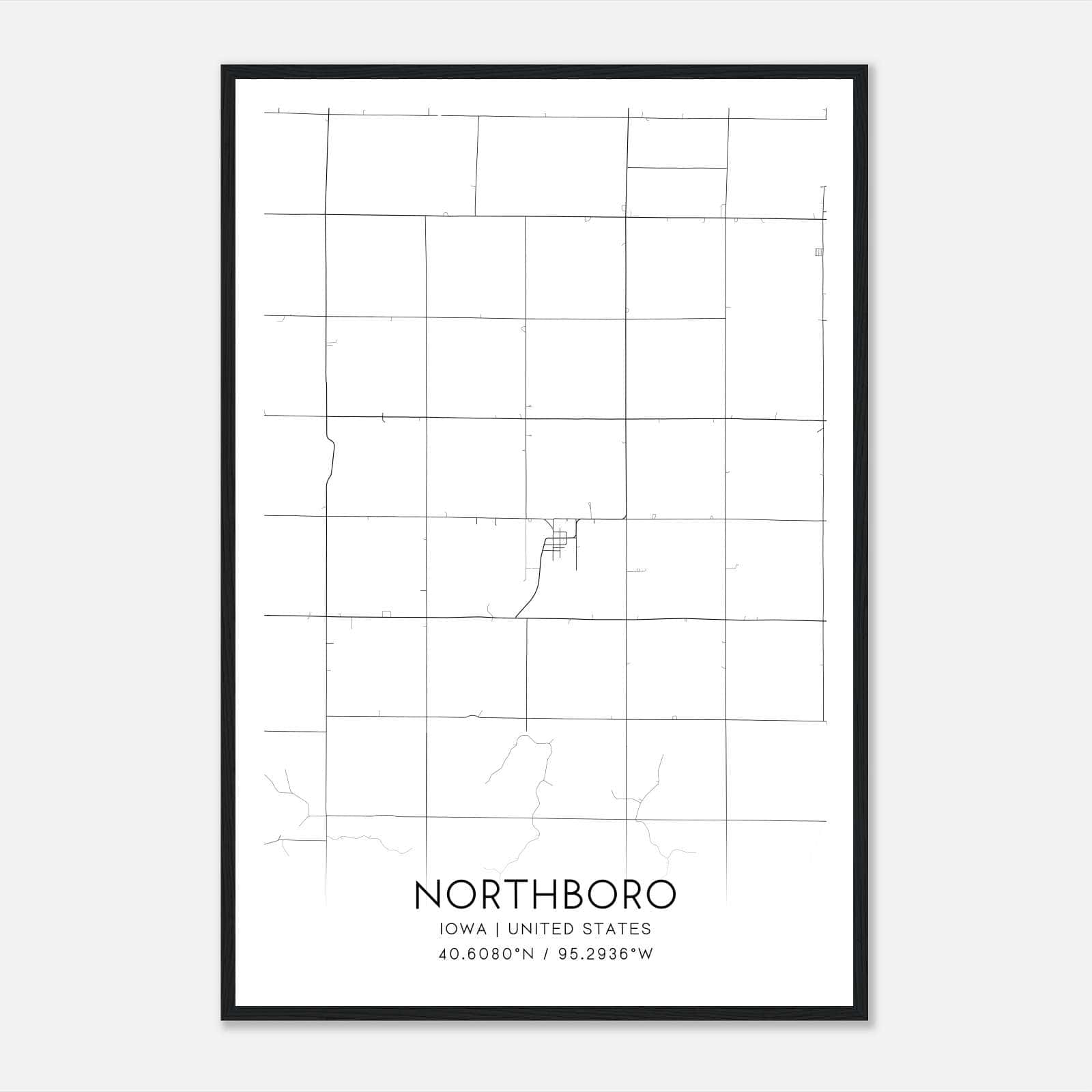 Northboro Iowa Map Poster, Modern Home Decor Wall Art Print - Custom ...