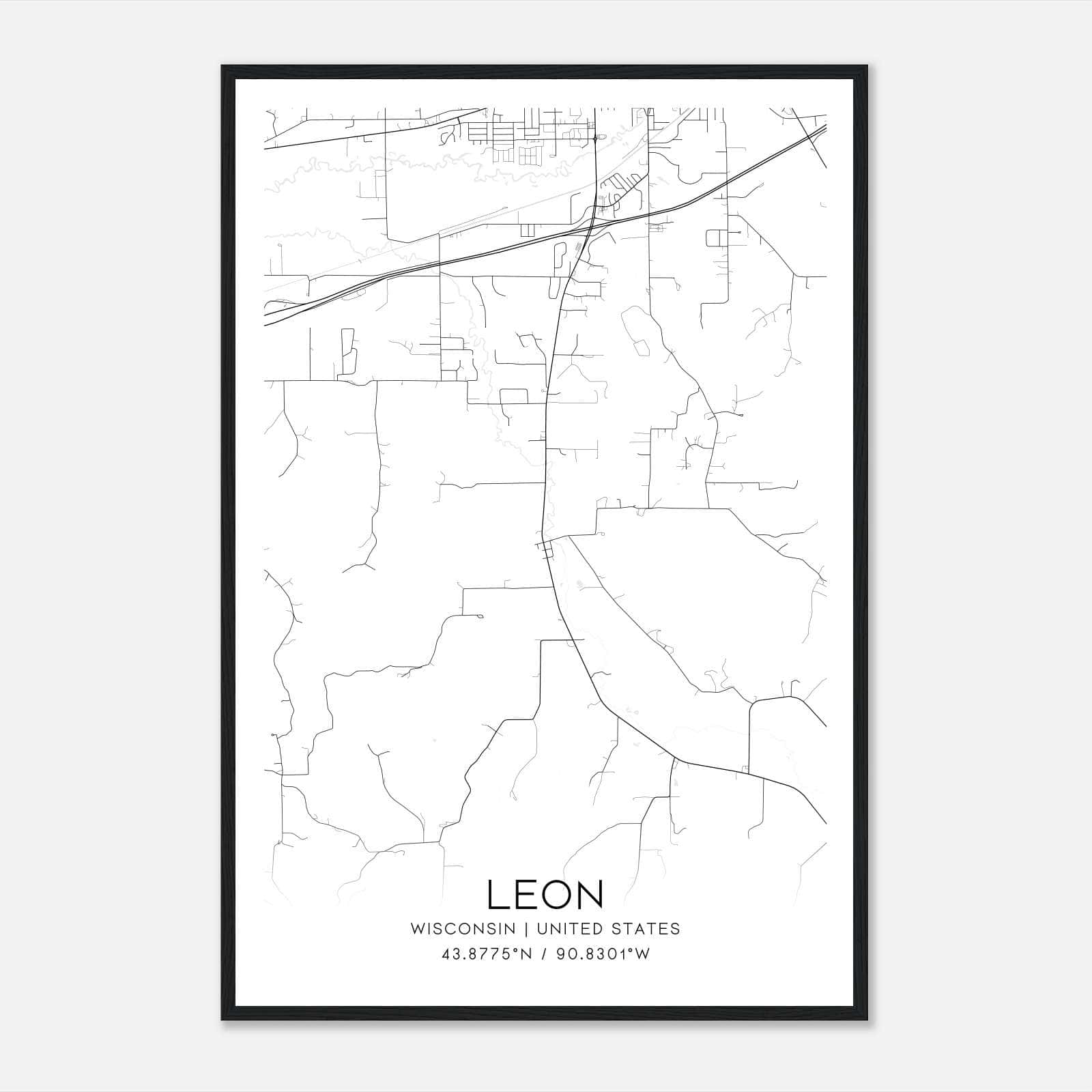 Leon Wisconsin Map Poster, Modern Home Decor Wall Art Print - Custom ...