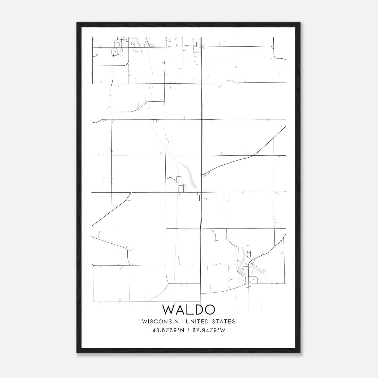 Waldo Wisconsin Map Poster, Modern Home Decor Wall Art Print - Custom ...