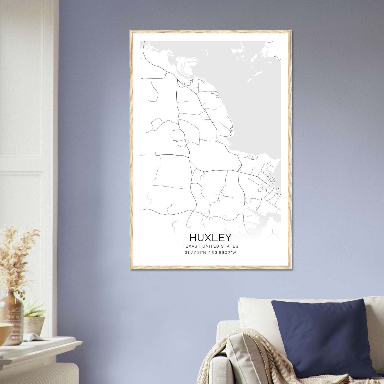 Huxley Texas Map Poster, Modern Home Decor Wall Art Print - Custom Maps ...