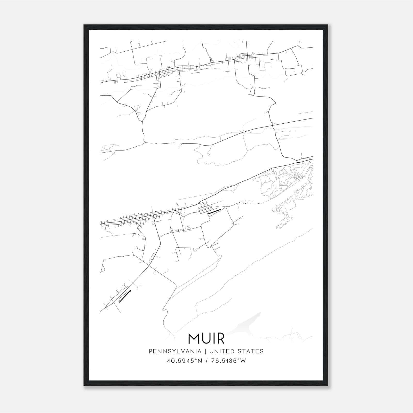 Muir Pennsylvania Map Poster, Modern Home Decor Wall Art Print - Custom ...