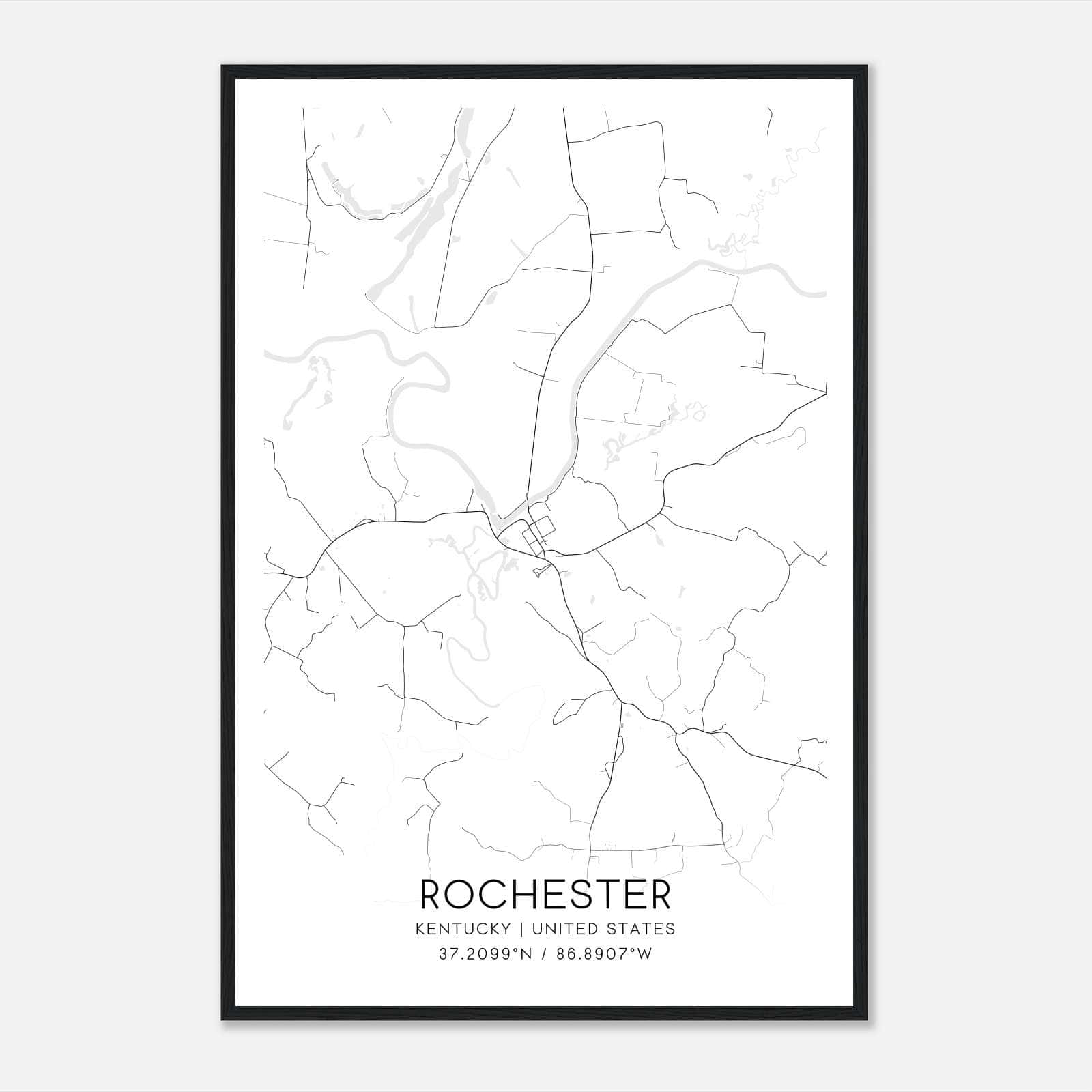Rochester Kentucky Map Poster, Modern Home Decor Wall Art Print ...