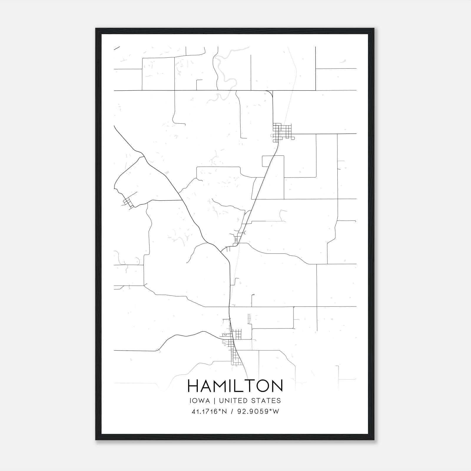 Hamilton Iowa Map Poster, Modern Home Decor Wall Art Print - Custom ...