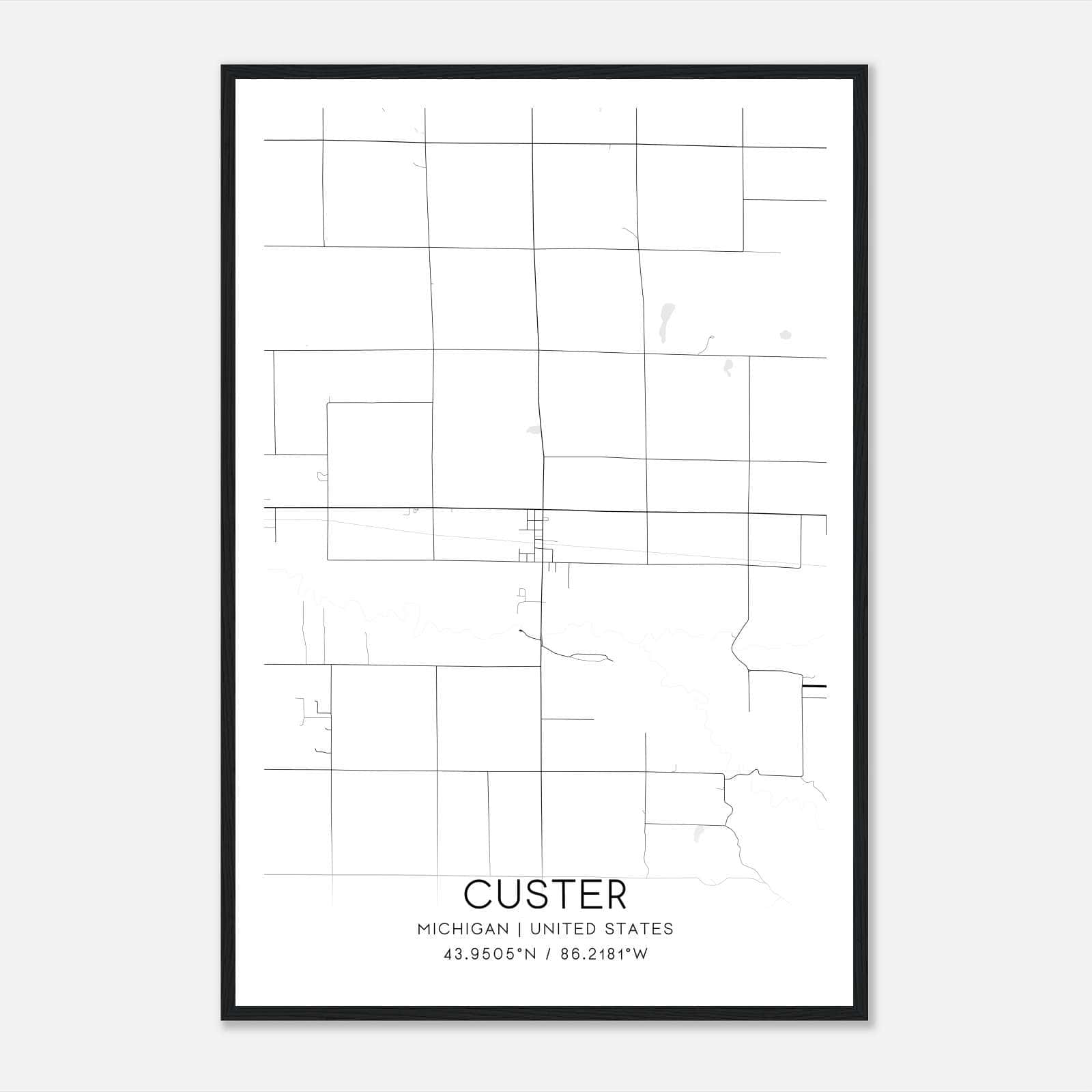 Custer Michigan Map Poster, Modern Home Decor Wall Art Print - Custom ...