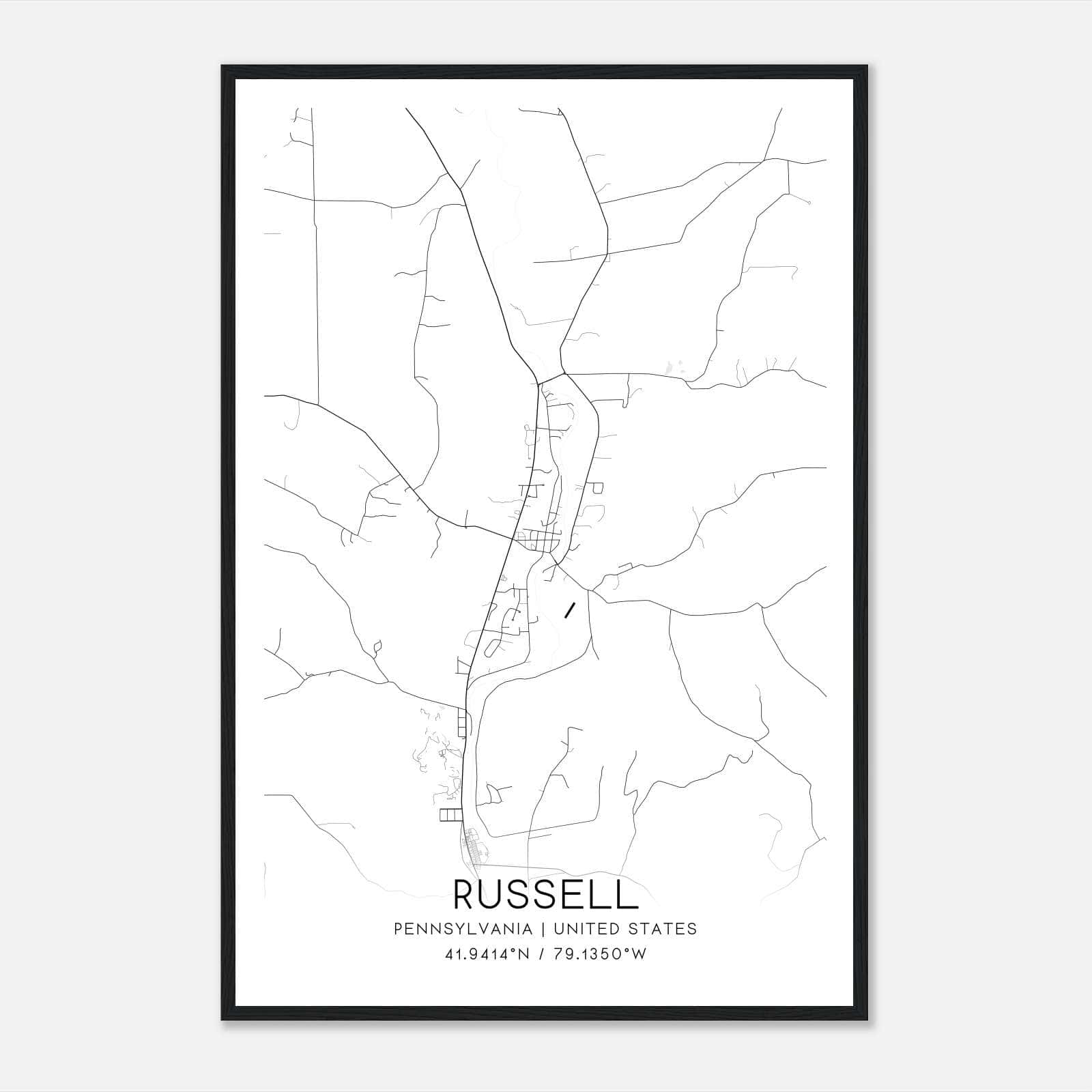 Russell Pennsylvania Map Poster, Modern Home Decor Wall Art Print ...
