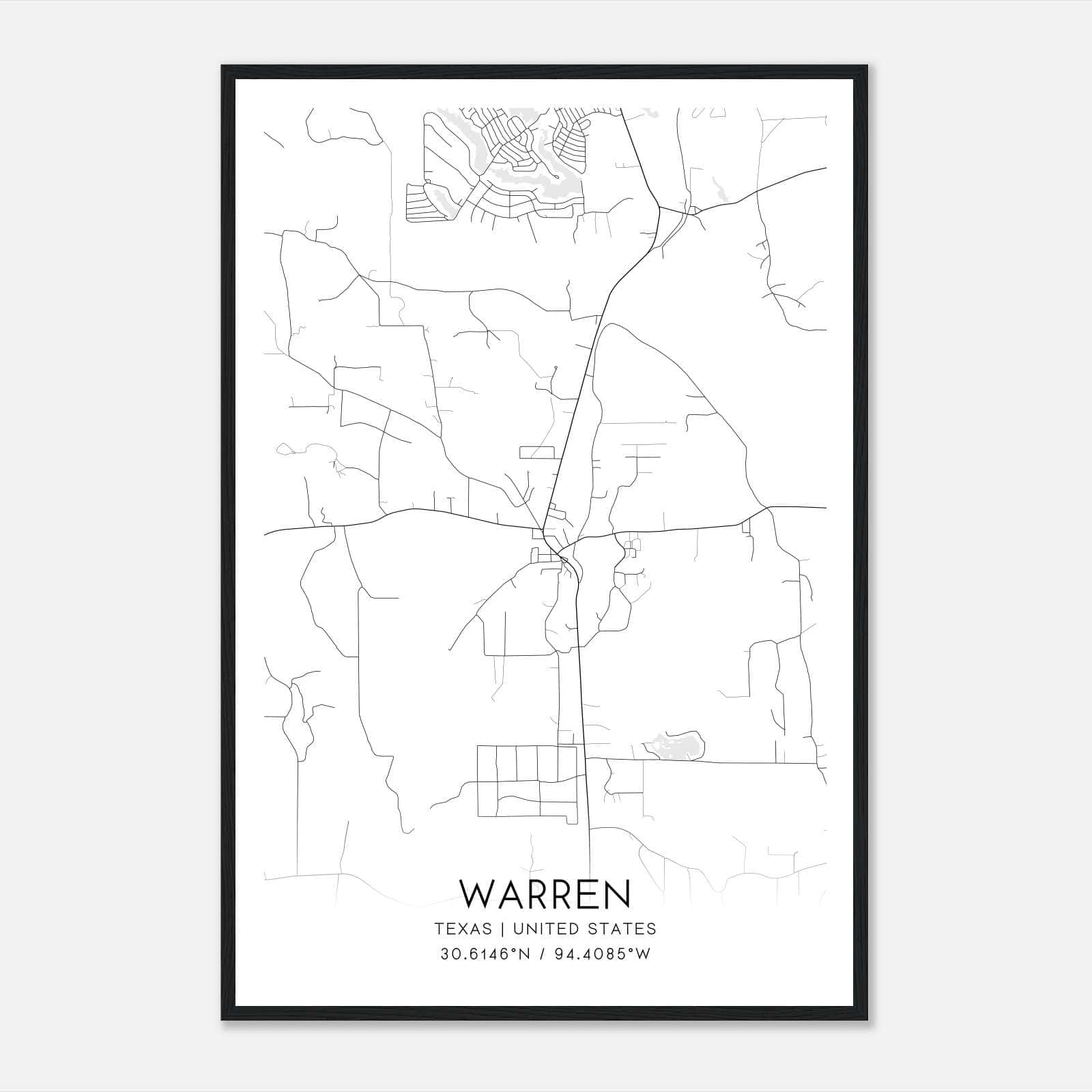 Warren Texas Map Poster, Modern Home Decor Wall Art Print - Custom Maps ...