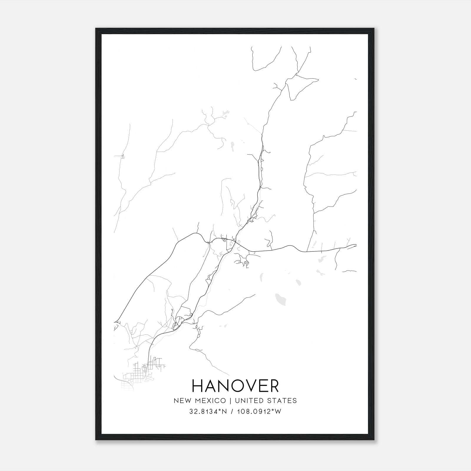 Hanover New Mexico Map Poster, Modern Home Decor Wall Art Print ...