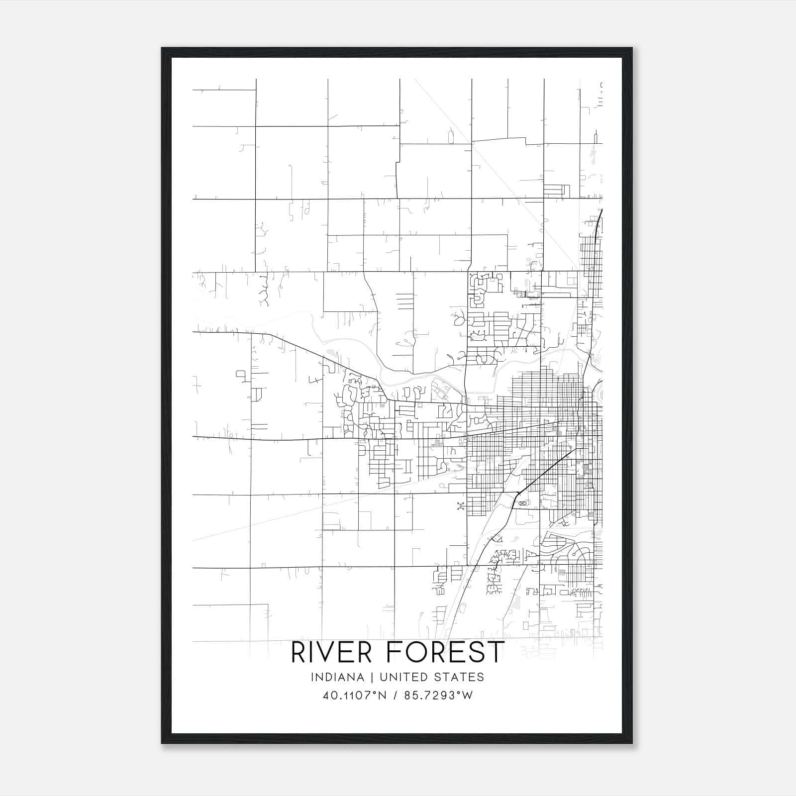 River Forest Indiana Map Poster, Modern Home Decor Wall Art Print ...