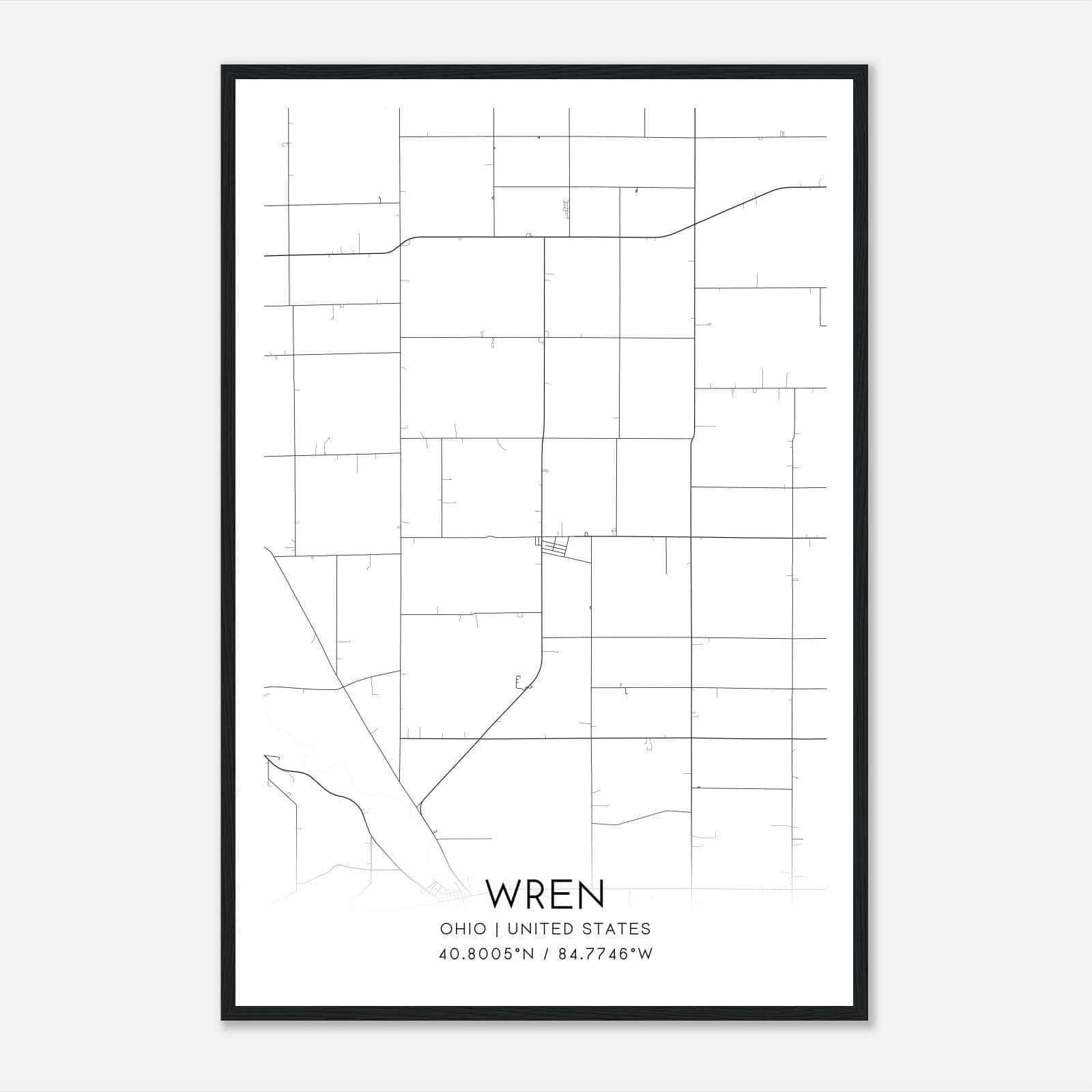 Wren Ohio Map Poster, Modern Home Decor Wall Art Print - Custom Maps ...