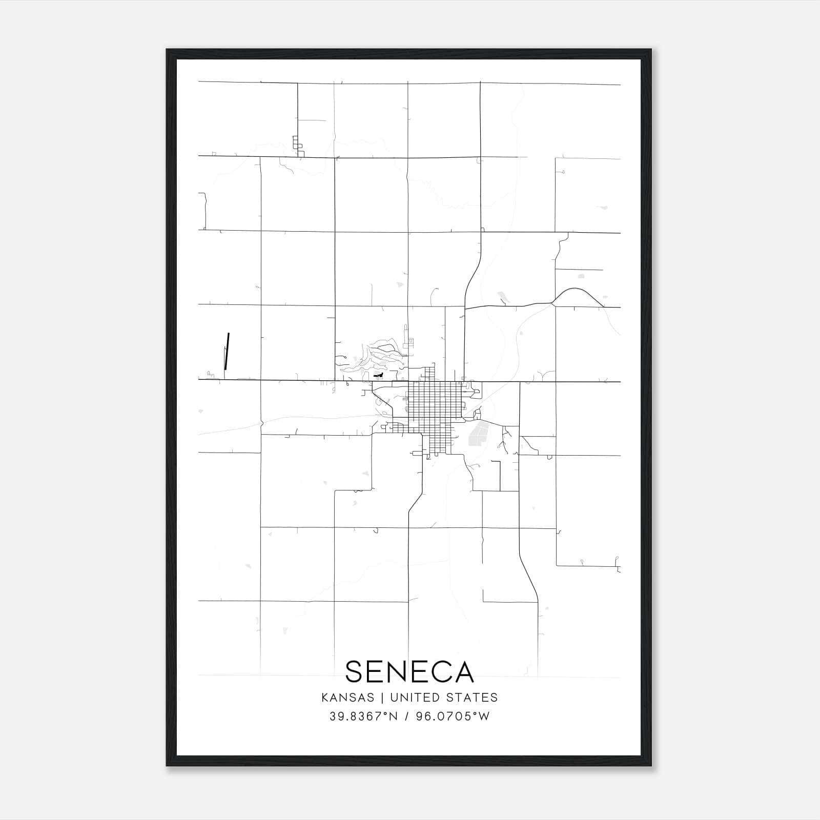 Seneca Kansas Map Poster, Modern Home Decor Wall Art Print - Custom ...