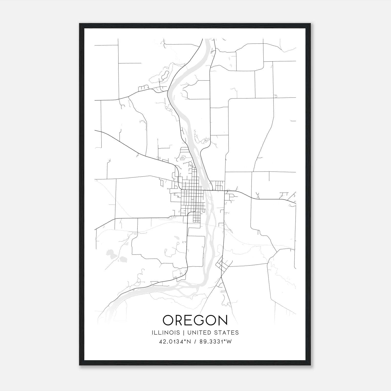 Oregon Illinois Map Poster, Modern Home Decor Wall Art Print - Custom ...