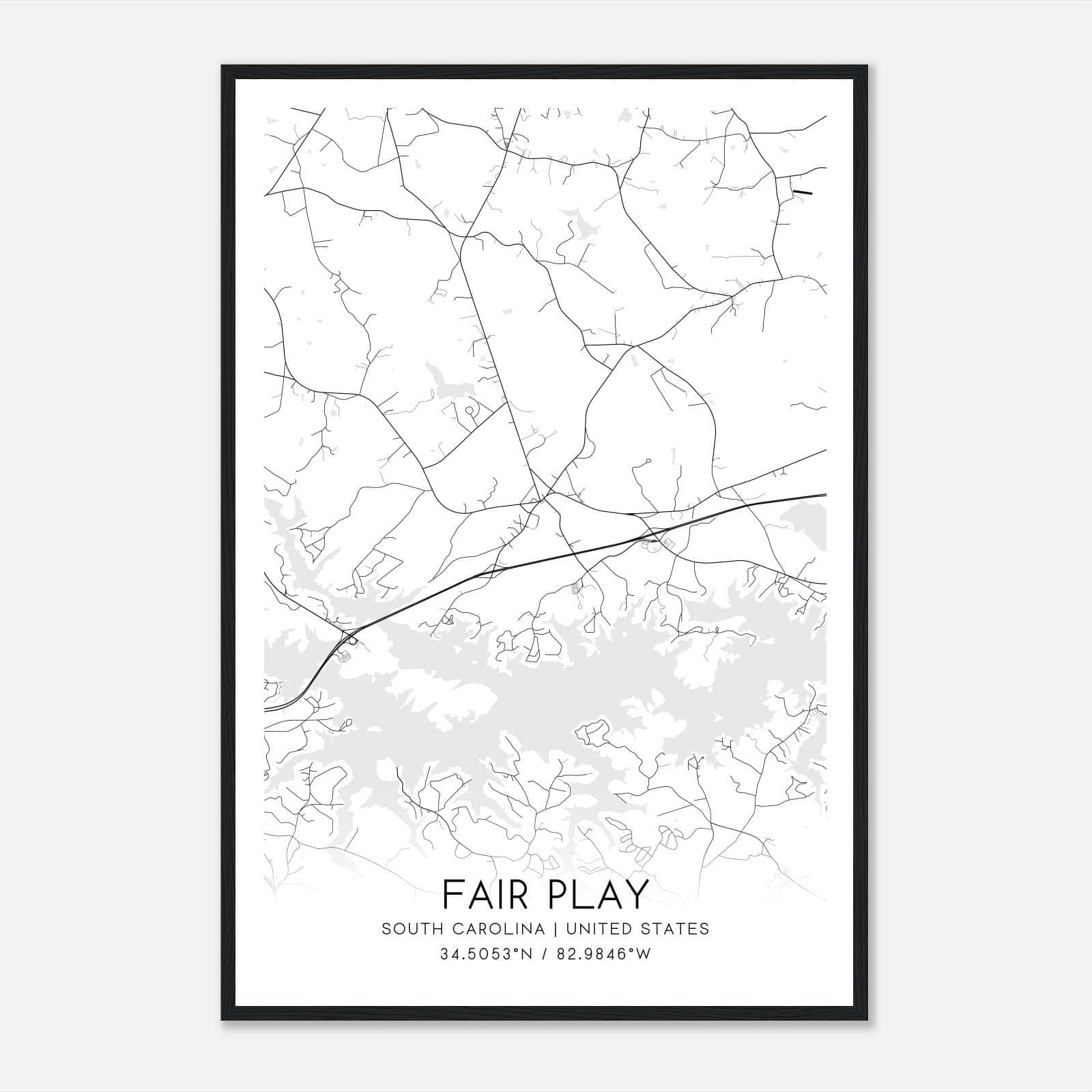 Fair Play South Carolina Map Poster, Modern Home Decor Wall Art Print ...