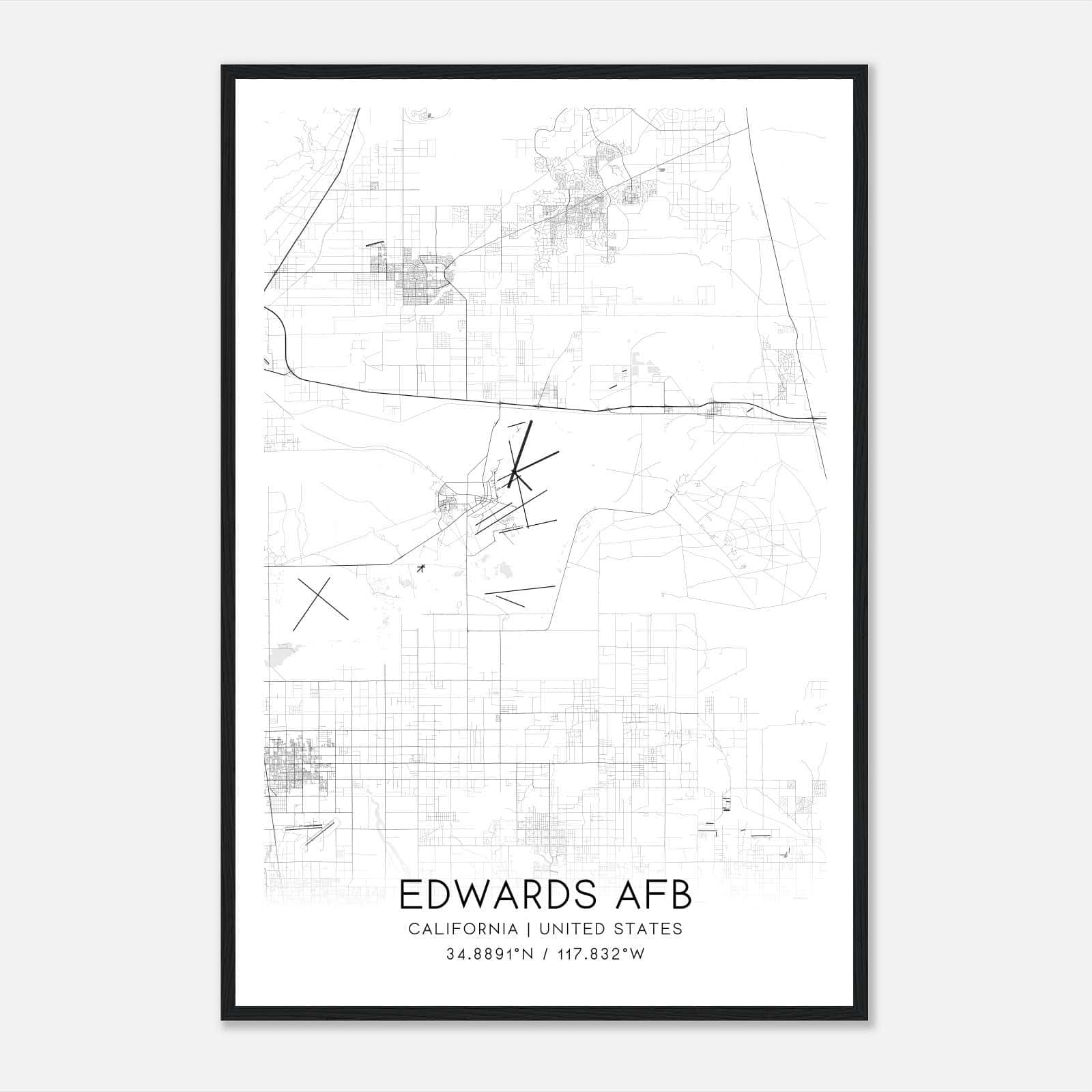 Edwards Afb California Map Poster, Modern Home Decor Wall Art Print ...