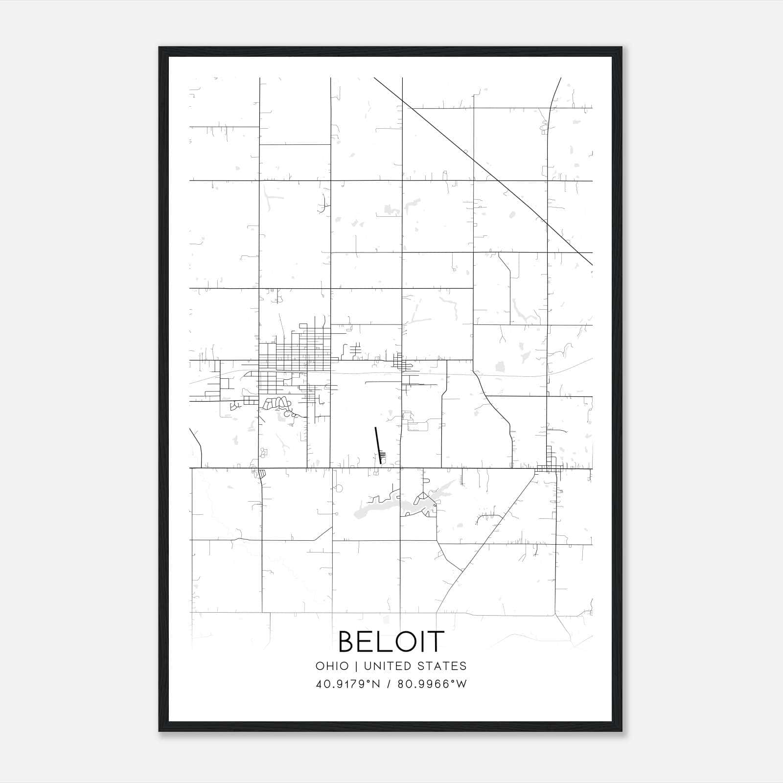 Beloit Ohio Map Poster, Modern Home Decor Wall Art Print - Custom Maps ...