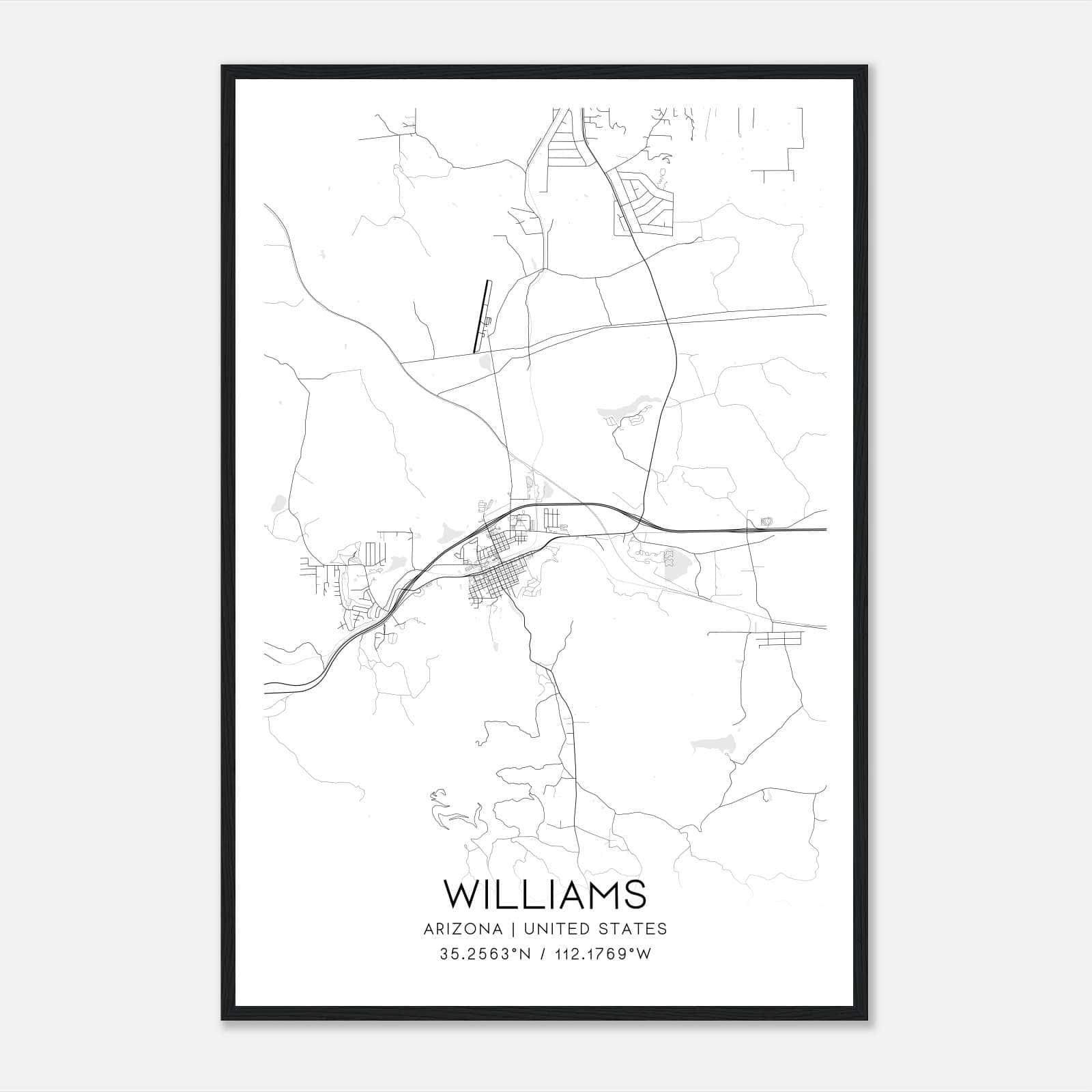 Williams Arizona Map Poster, Modern Home Decor Wall Art Print - Custom ...