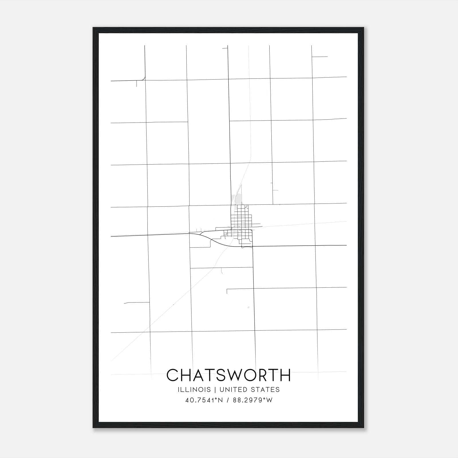 Chatsworth Illinois Map Poster, Modern Home Decor Wall Art Print ...