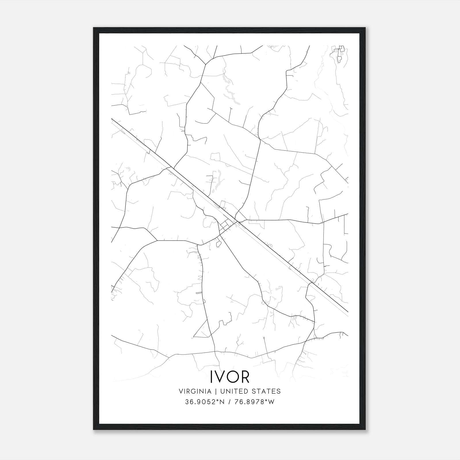 Ivor Virginia Map Poster, Modern Home Decor Wall Art Print - Custom ...