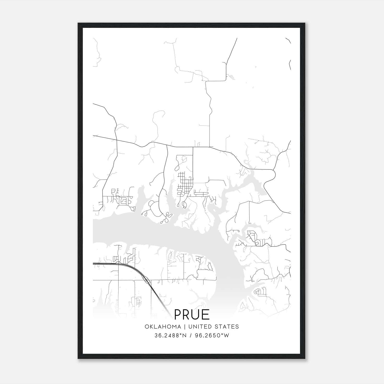 Prue Oklahoma Map Poster, Modern Home Decor Wall Art Print - Custom ...