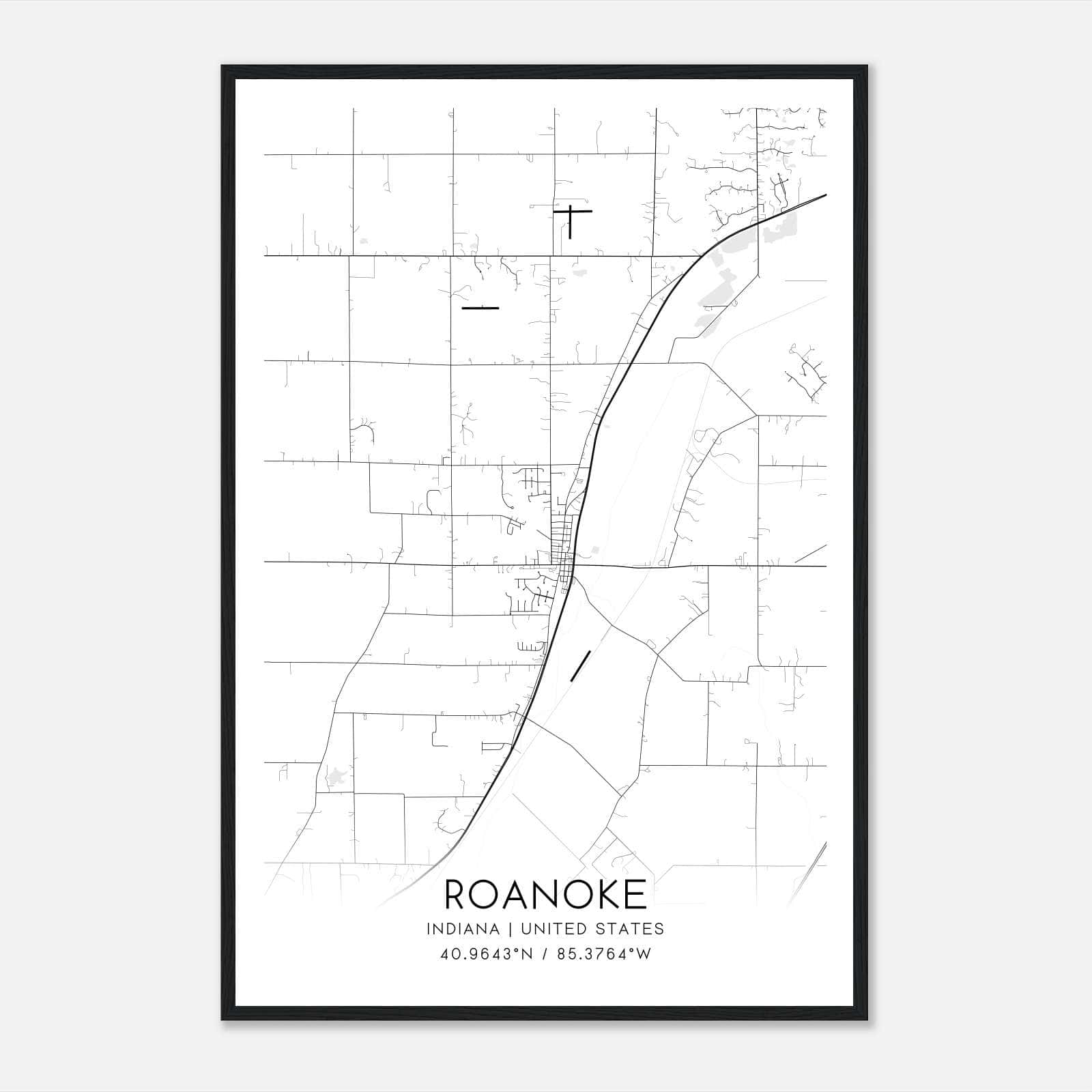 Roanoke Indiana Map Poster, Modern Home Decor Wall Art Print - Custom ...