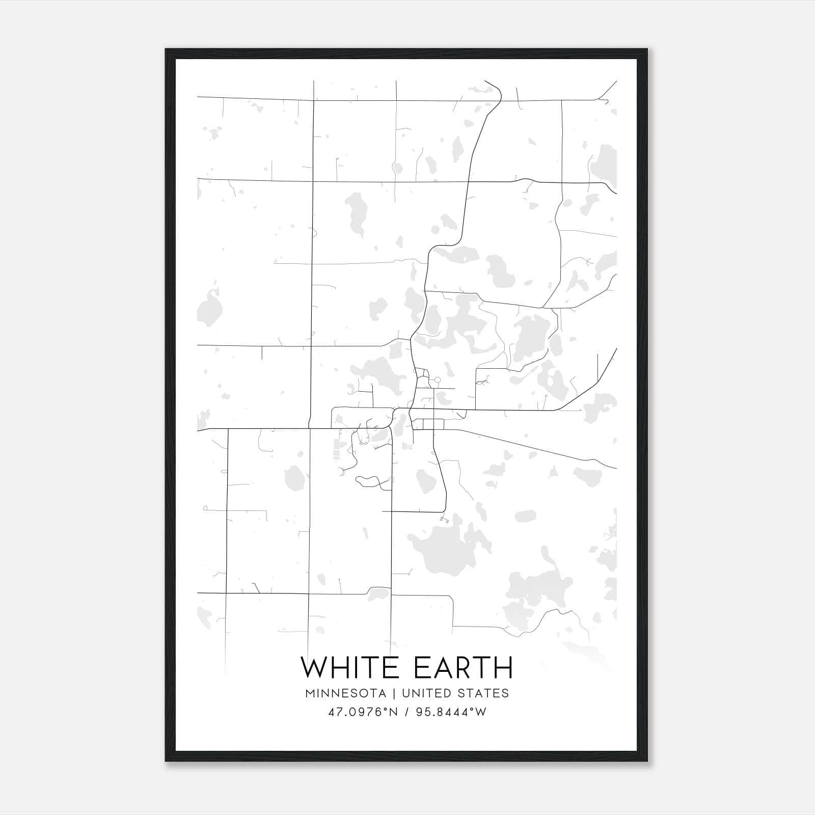 White Earth Minnesota Map Poster, Modern Home Decor Wall Art Print ...