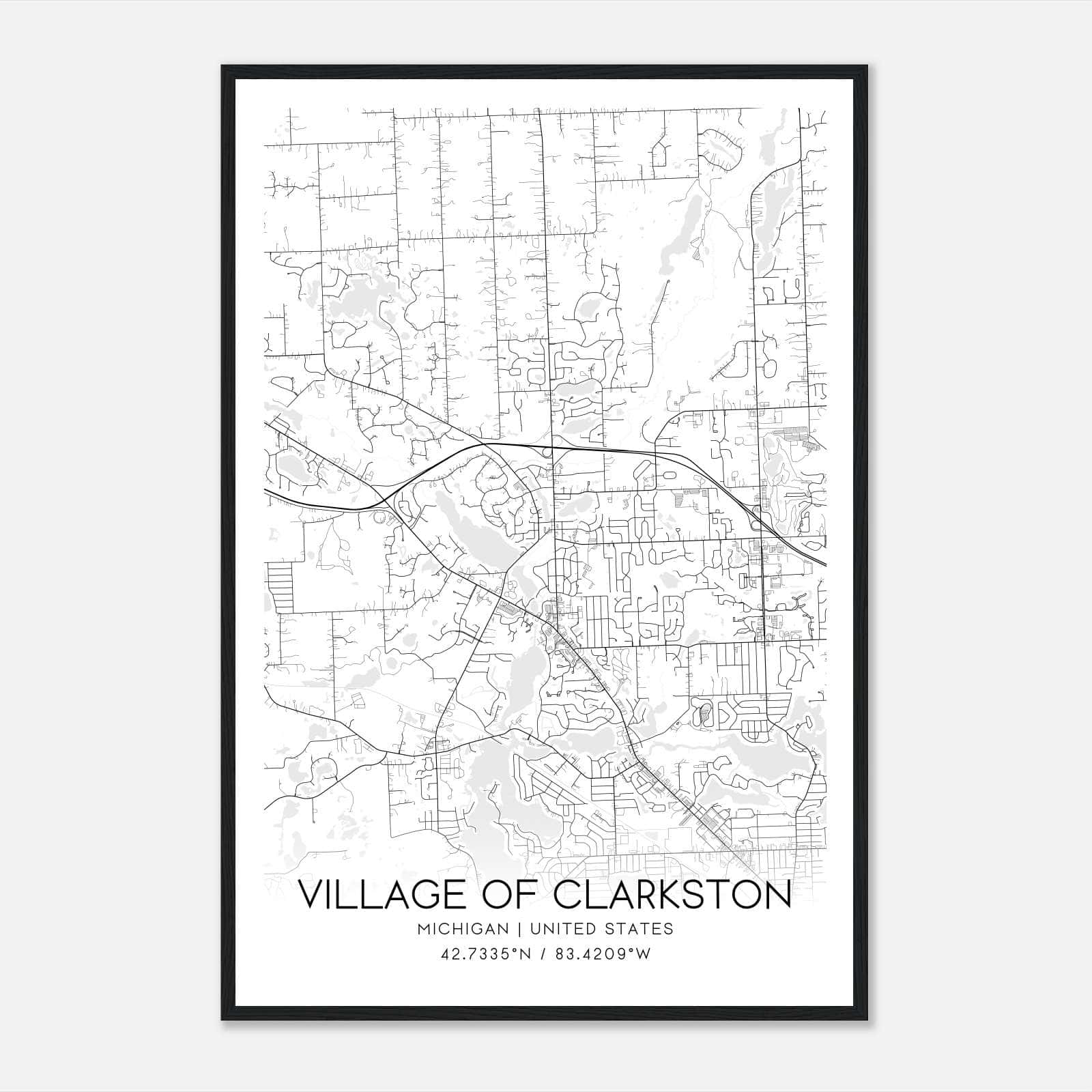 Village Of Clarkston Michigan Map Poster, Modern Home Decor Wall Art ...