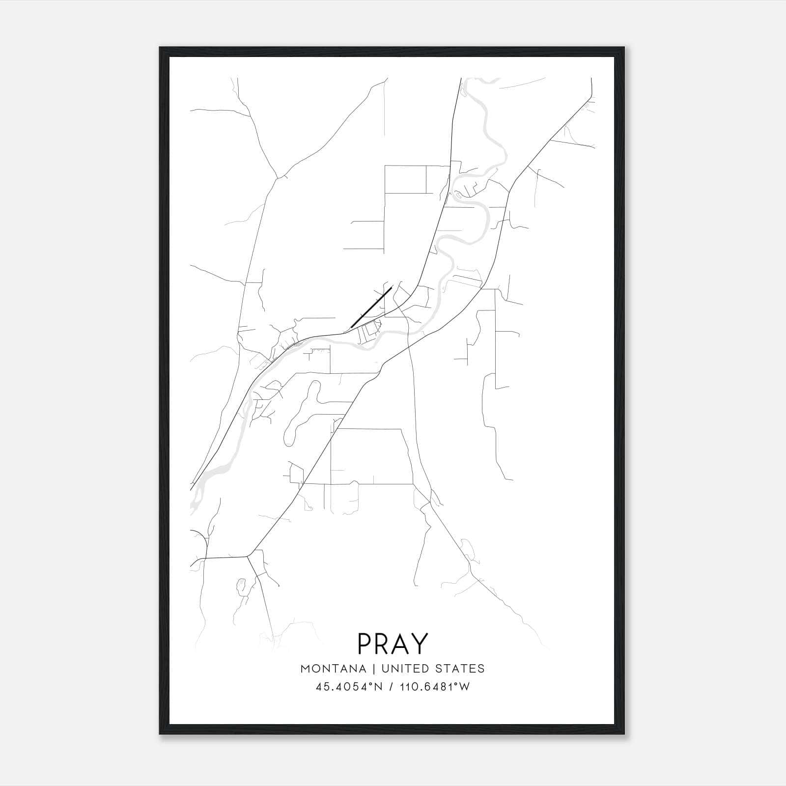 Pray Montana Map Poster, Modern Home Decor Wall Art Print - Custom Maps ...