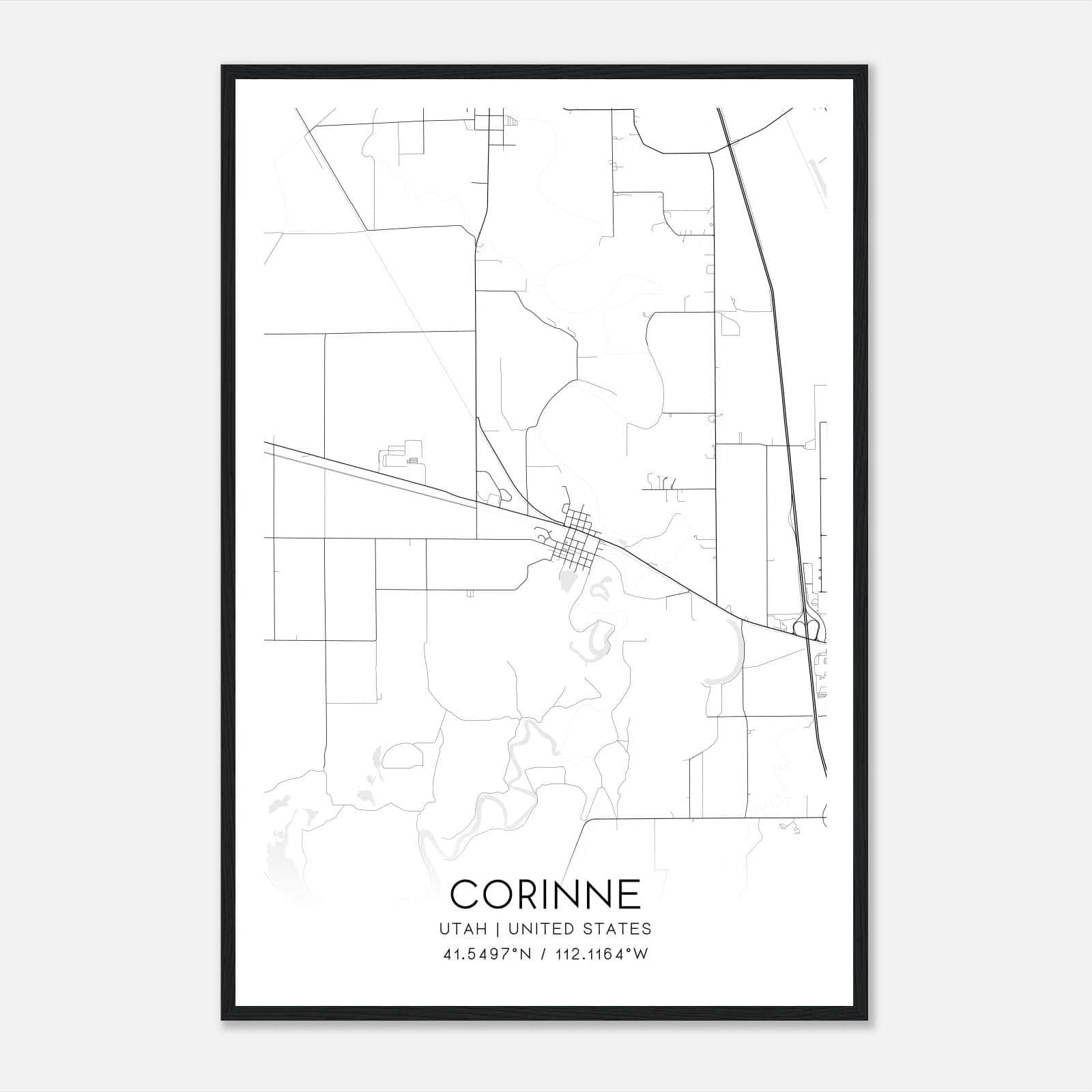 Corinne Utah Map Poster, Modern Home Decor Wall Art Print - Custom Maps & Posters