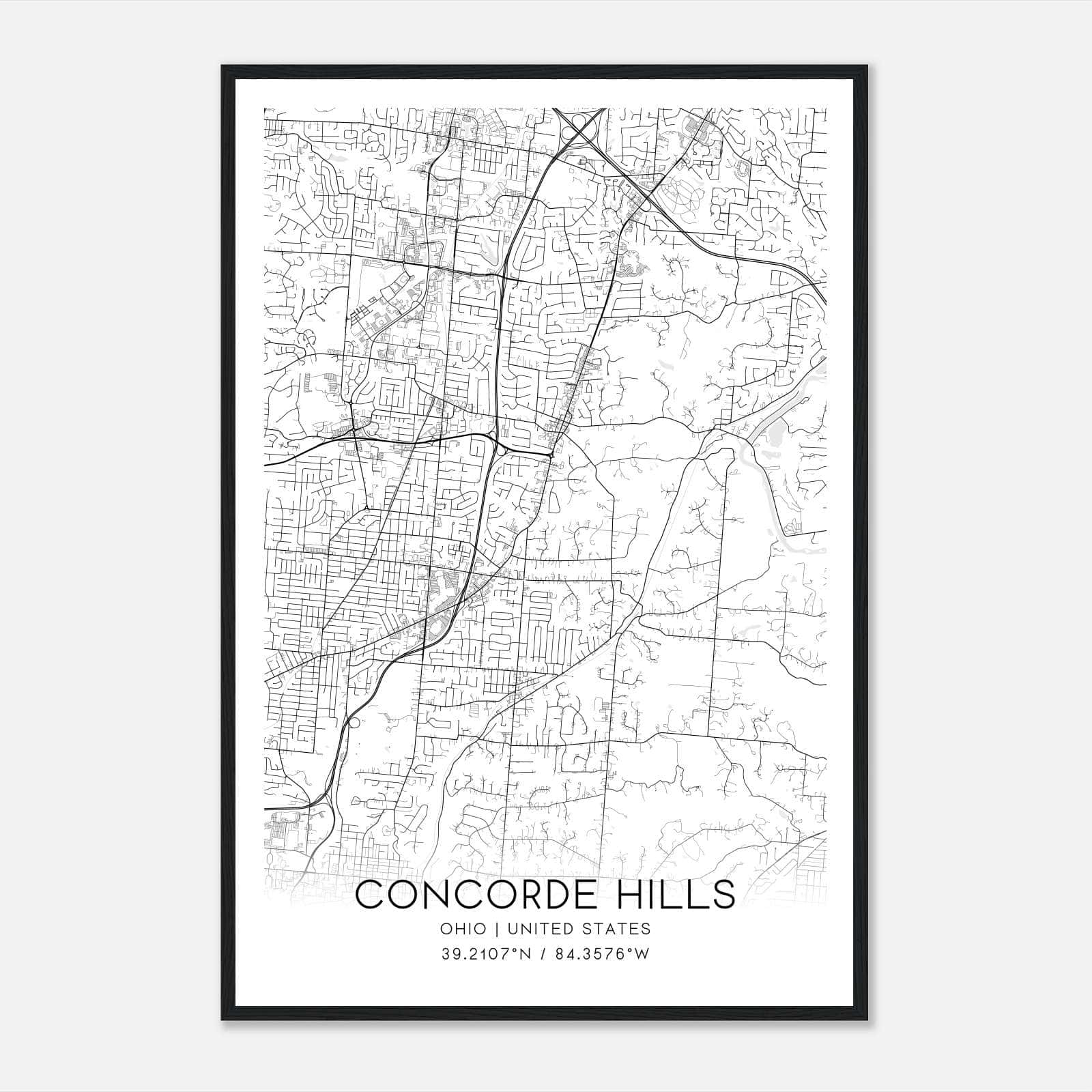 Concorde Hills Ohio Map Poster, Modern Home Decor Wall Art Print ...