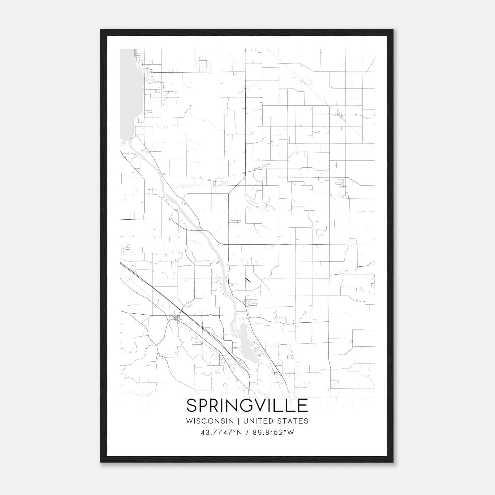 Springville Wisconsin Map Poster, Modern Home Decor Wall Art Print ...