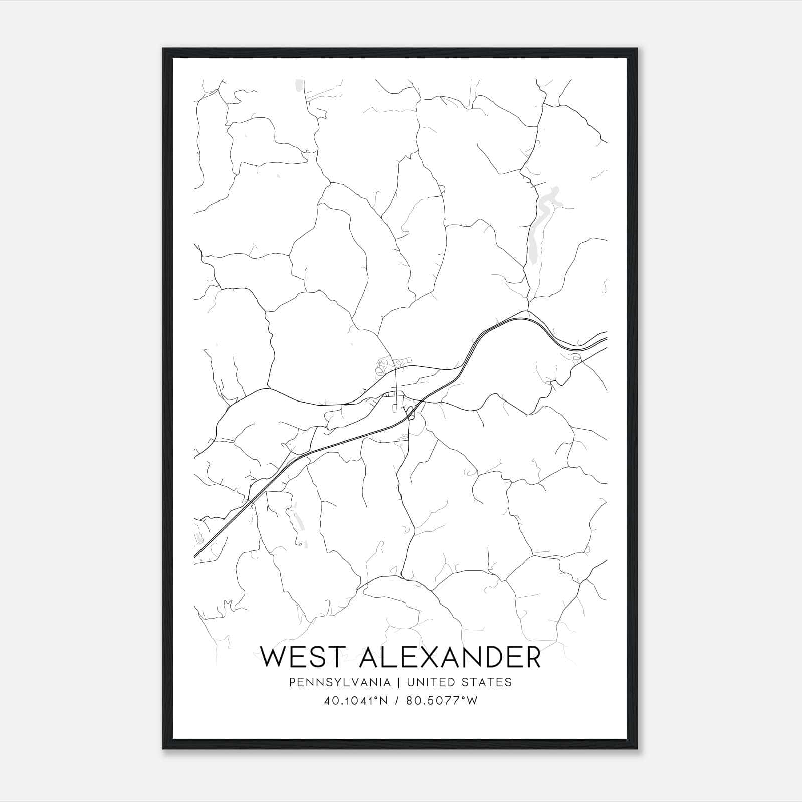 West Alexander Pennsylvania Map Poster, Modern Home Decor Wall Art ...