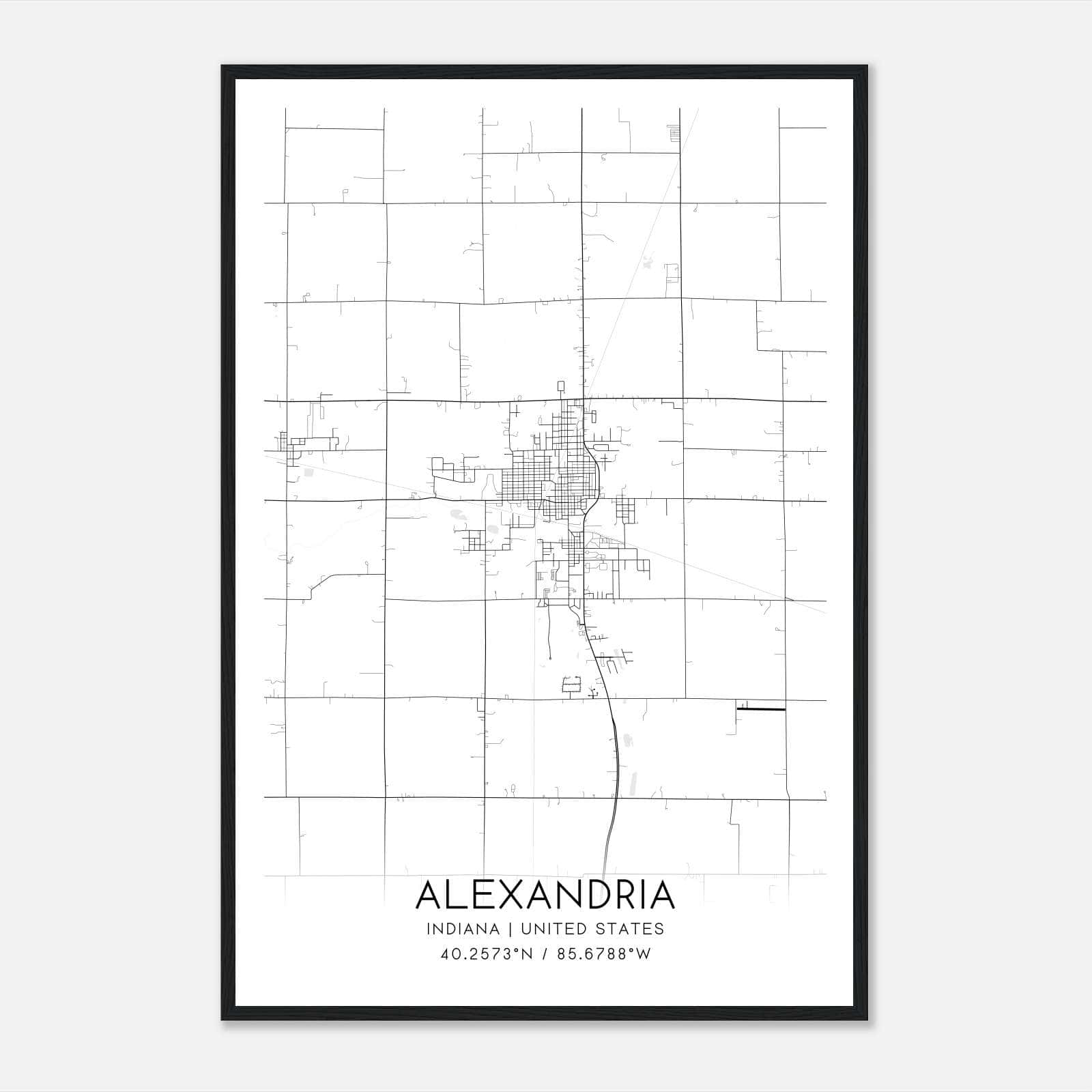 Alexandria Indiana Map Poster, Modern Home Decor Wall Art Print ...