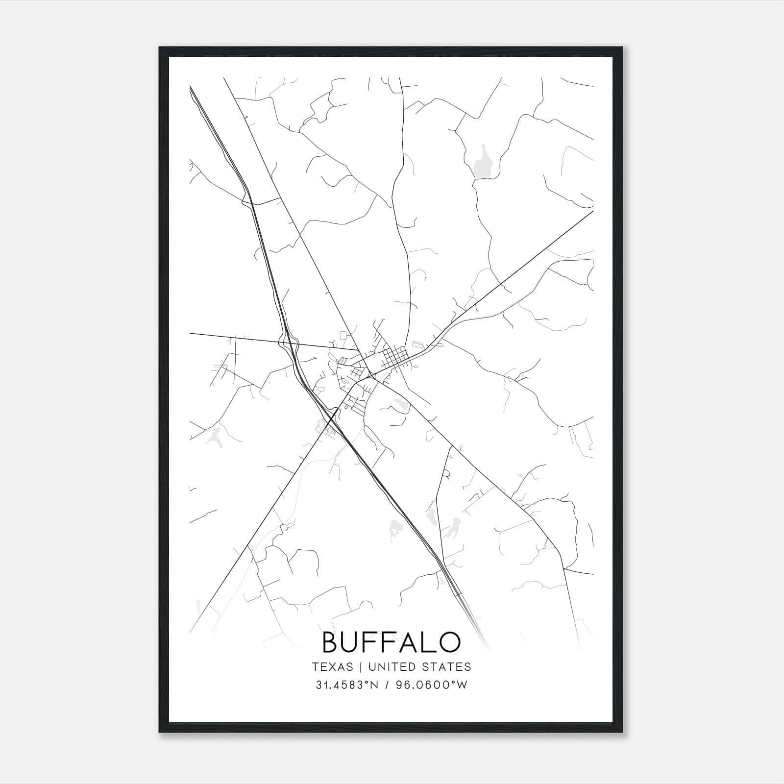 Buffalo Texas Map Poster, Modern Home Decor Wall Art Print - Custom ...