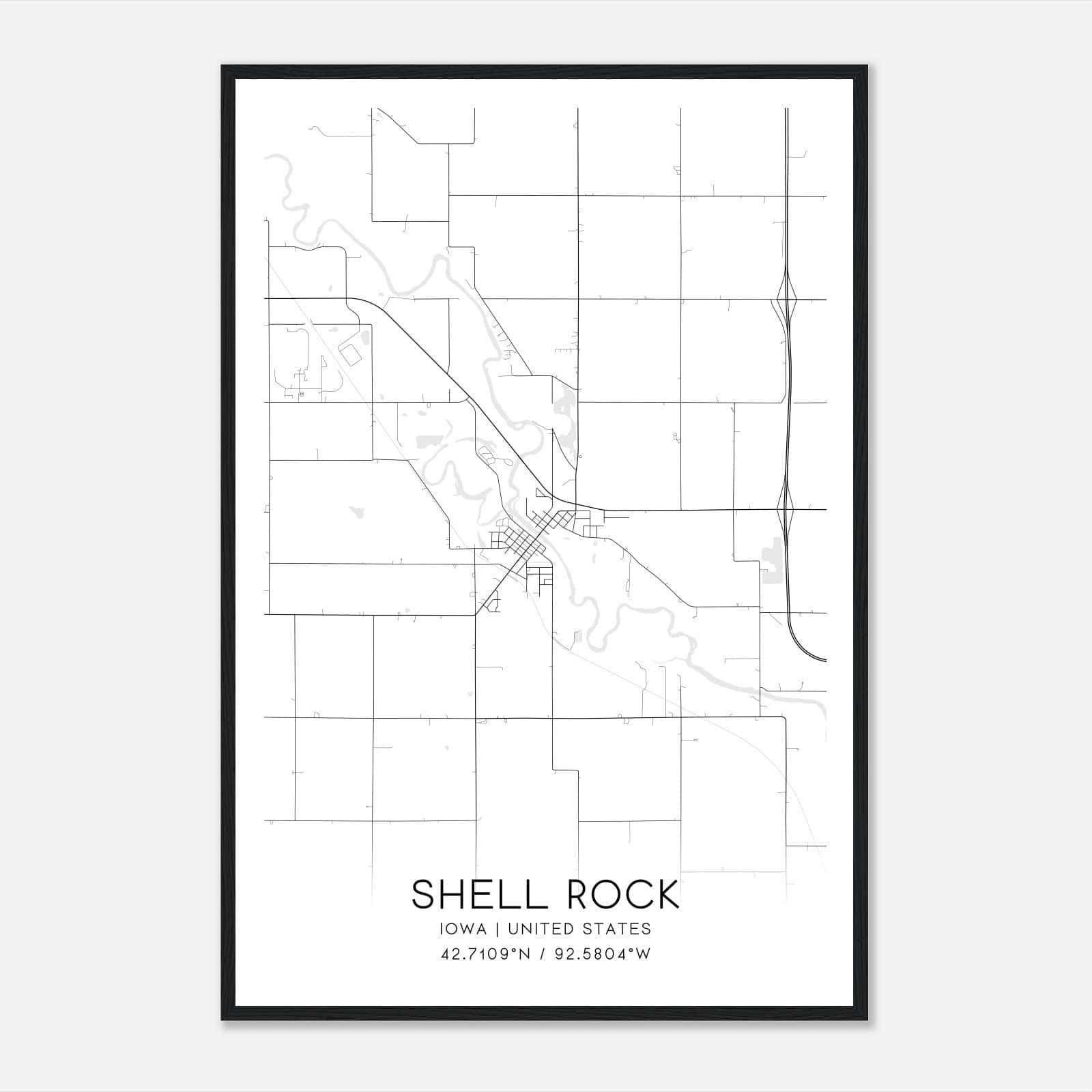 Shell Rock Iowa Map Poster, Modern Home Decor Wall Art Print - Custom ...