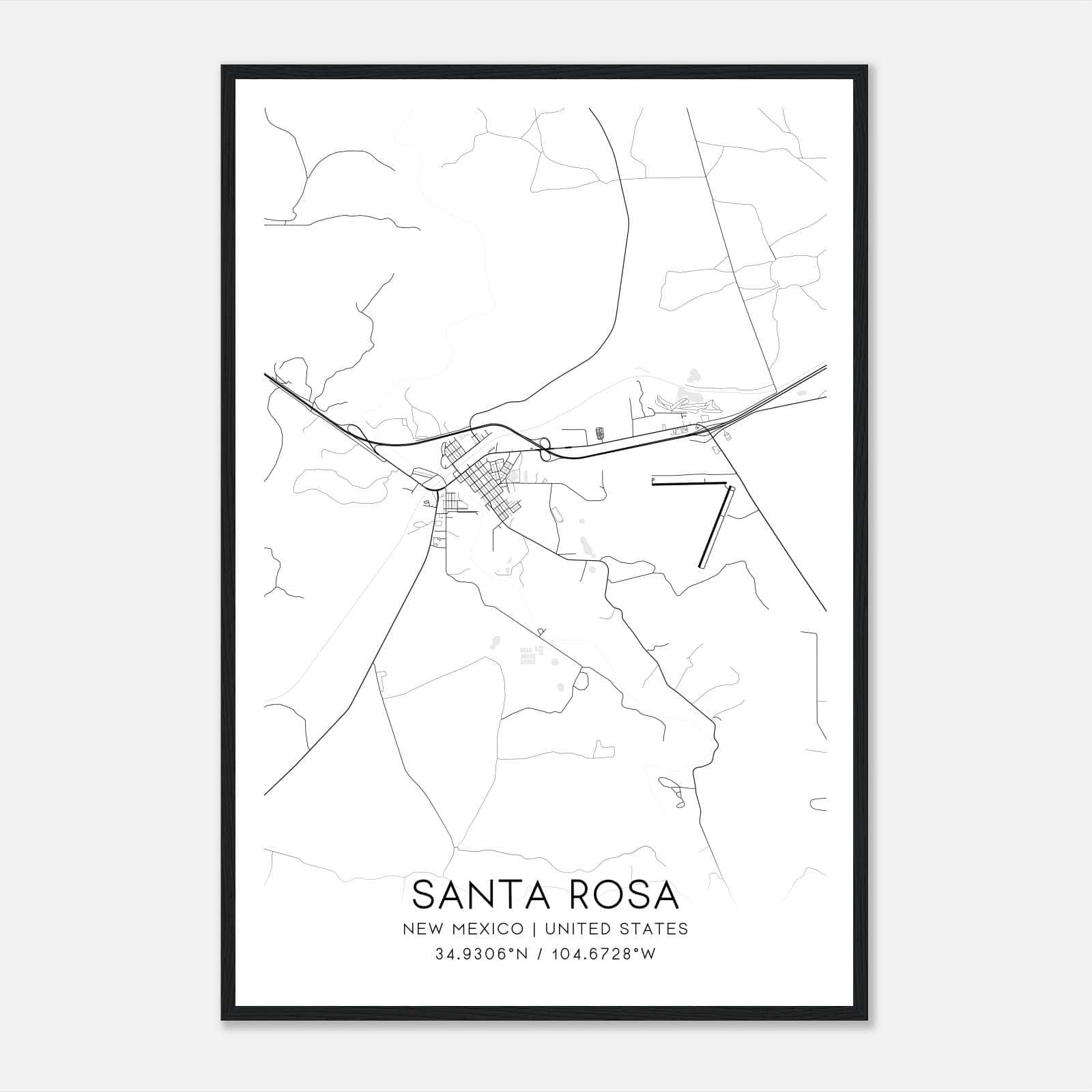 Santa Rosa New Mexico Map Poster, Modern Home Decor Wall Art Print ...