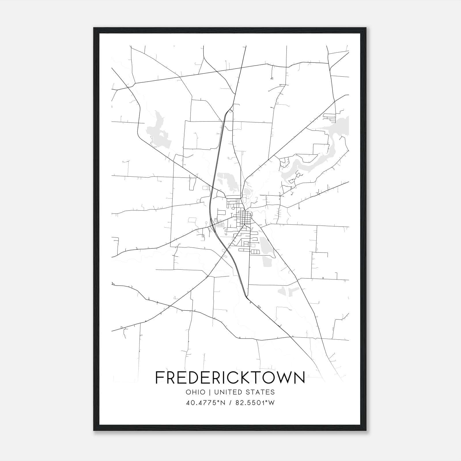 Fredericktown Ohio Map Poster, Modern Home Decor Wall Art Print ...