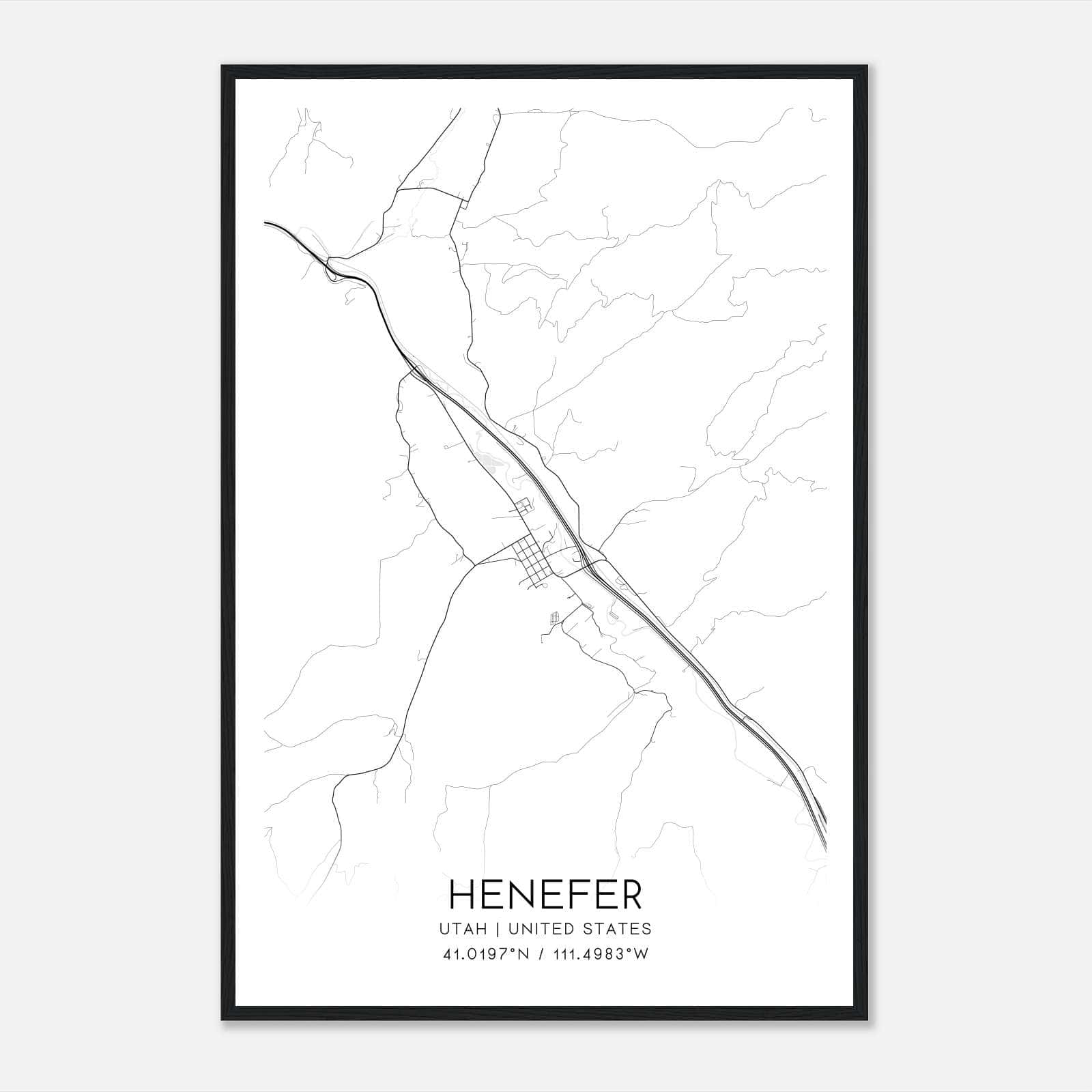 Henefer Utah Map Poster, Modern Home Decor Wall Art Print - Custom Maps ...