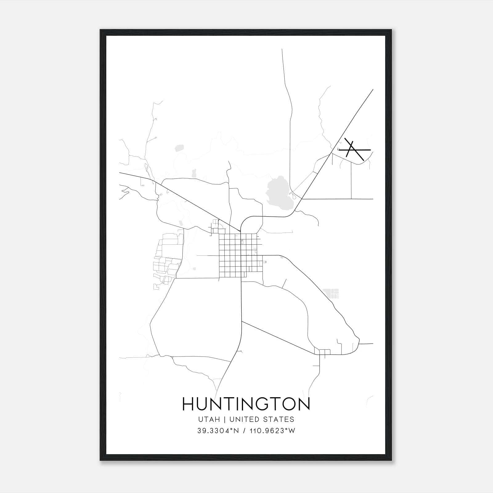 Huntington Utah Map Poster, Modern Home Decor Wall Art Print - Custom Maps & Posters