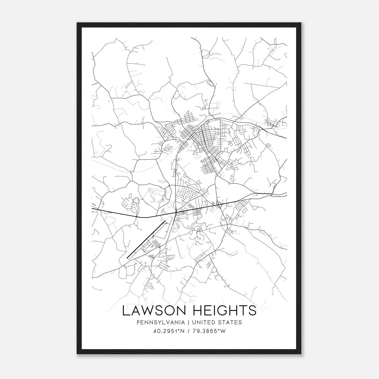 Lawson Heights Pennsylvania Map Poster, Modern Home Decor Wall Art ...