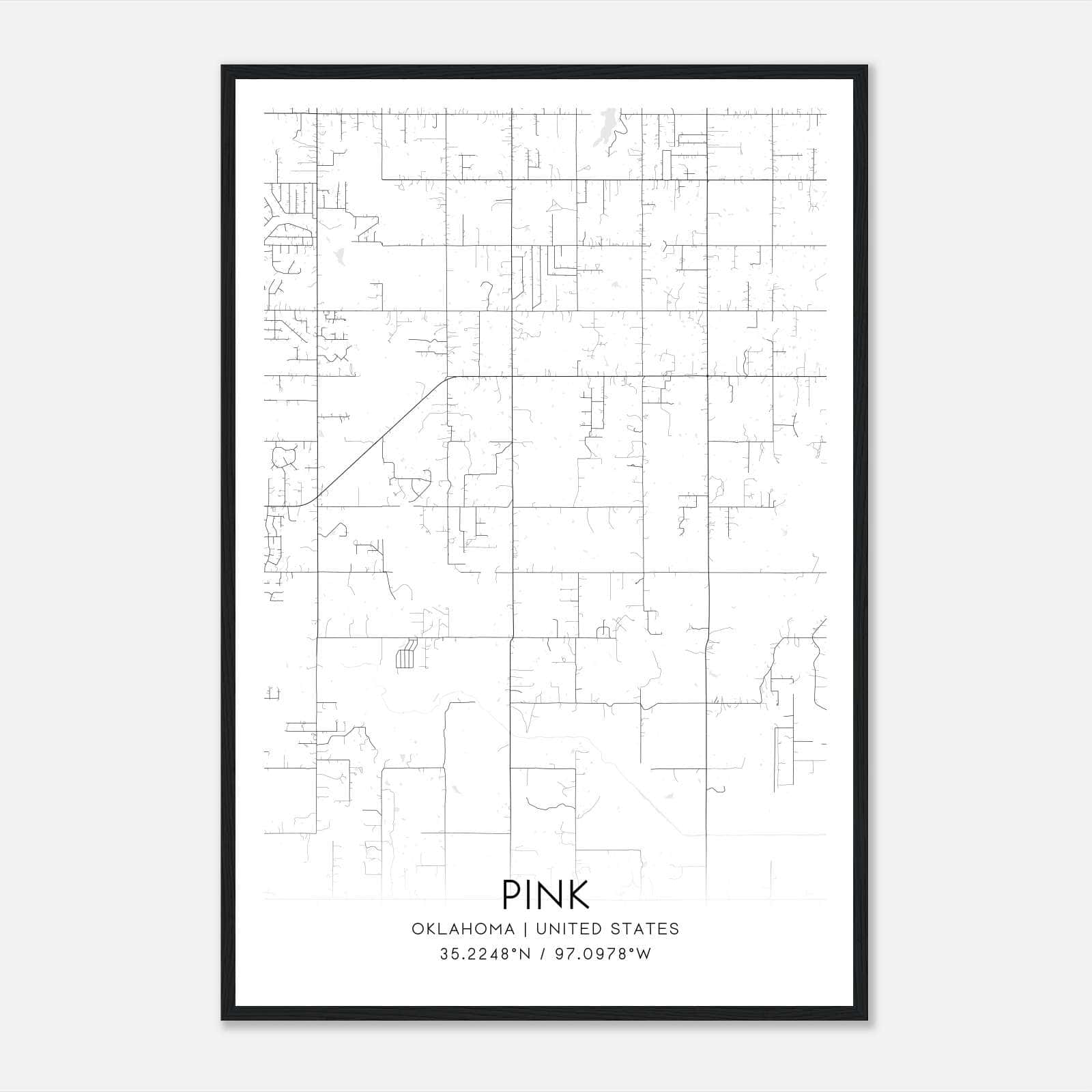 Pink Oklahoma Map Poster, Modern Home Decor Wall Art Print - Custom ...