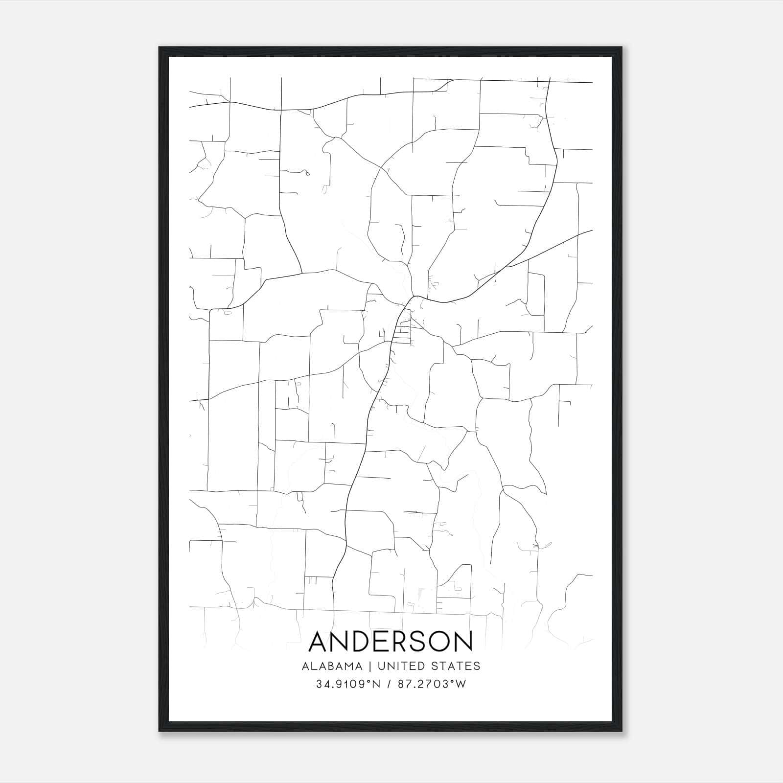 Anderson Alabama Map Poster, Modern Home Decor Wall Art Print - Custom ...